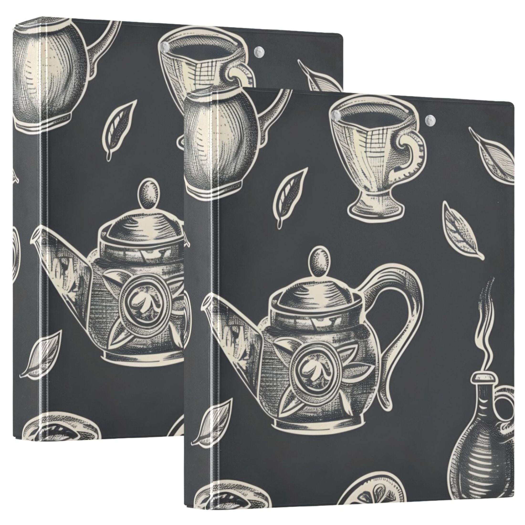 Tea Pots Cups Leaves File Folder 3 Ring Binders 1.5 inch Hardcover File ...
