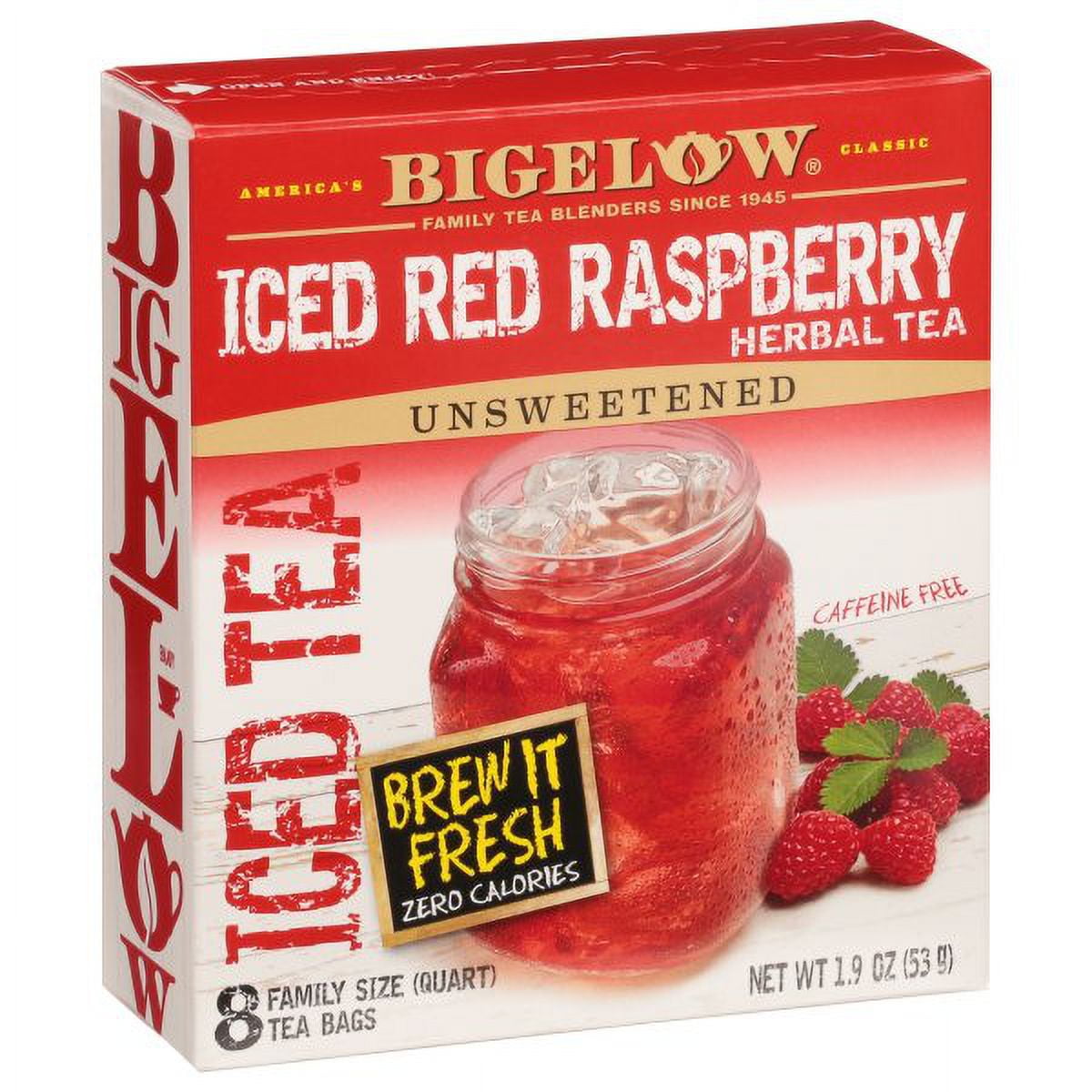 Bigelow Red Raspberry Quart size Iced Herbal Tea Bags, 8 Count Box ...