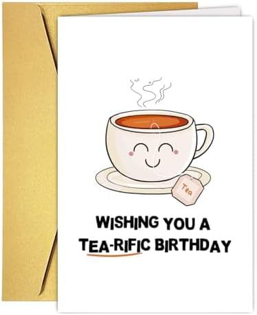 Tea-Rific Birthday Greeting Card - Funny Illustration, Blank Inside ...