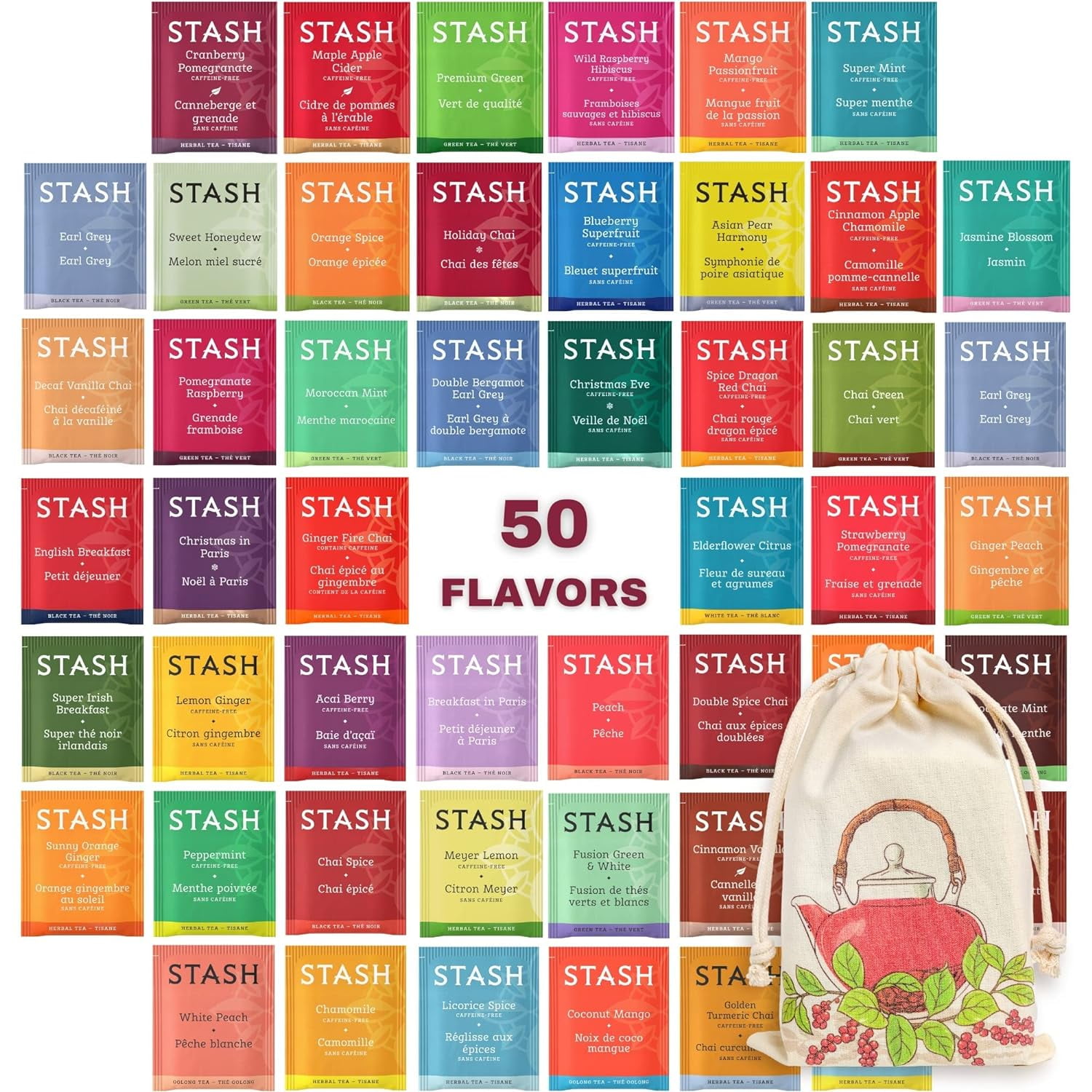 Tea Sampler - and Caffeinated - Assorted Variety Pack Gift Set - 50 ...