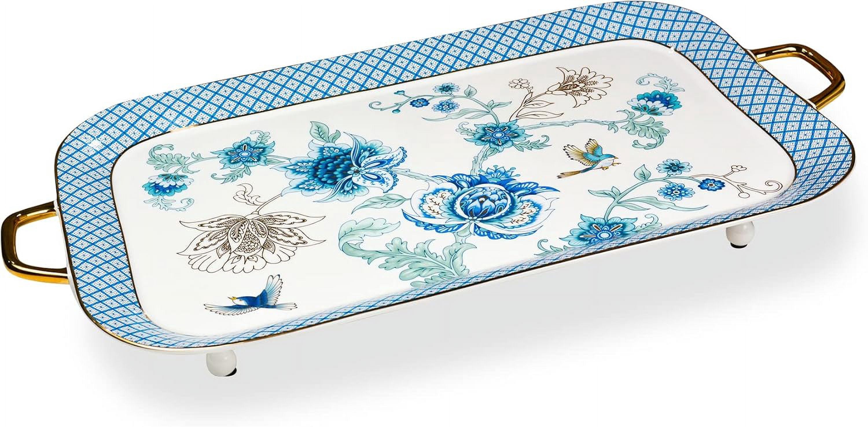 Tea Serving Tray Set, 21 inches Bone China Tray Tea Tray with Handles ...
