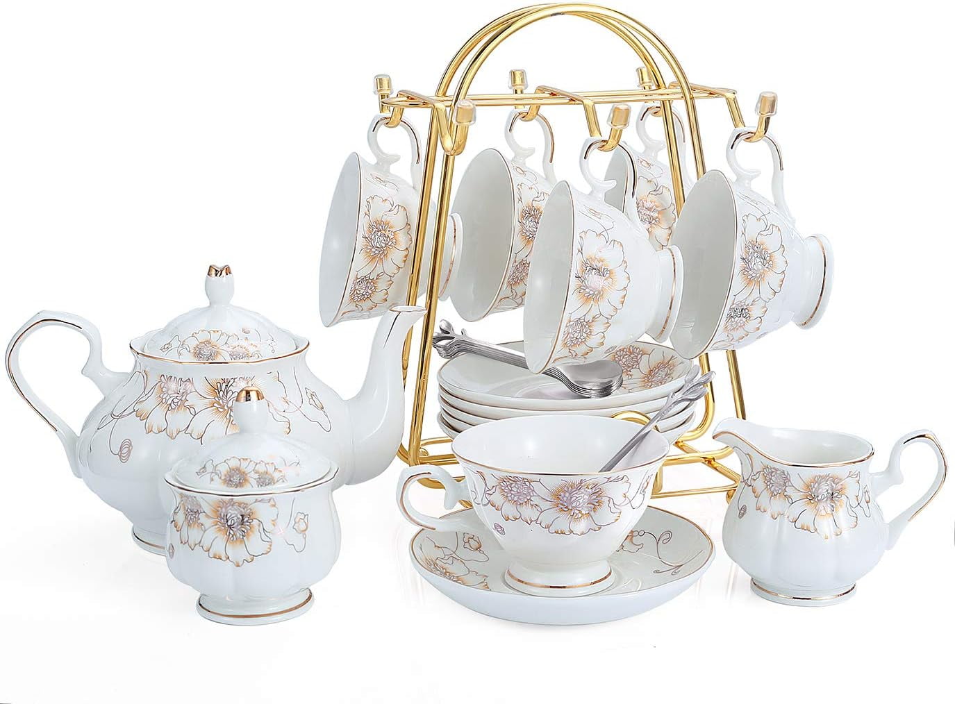 Tea Set 22-Piece Porcelain Ceramic Coffee Tea Gift Sets Cups Saucer ...