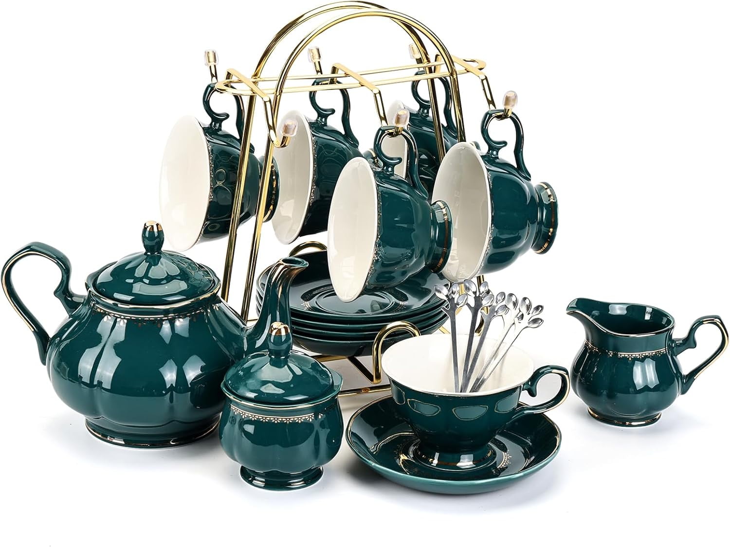 Tea Set 22-Piece Porcelain Ceramic Coffee Tea Sets Cups Saucer Service ...