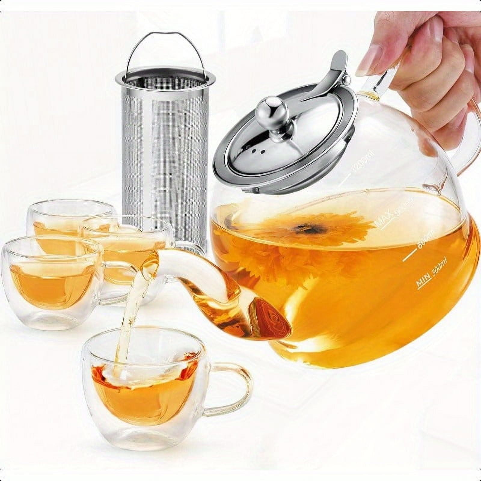 Tea Set 40.58oz Glass Teapot with Removable Stainless Steel Infuser and ...