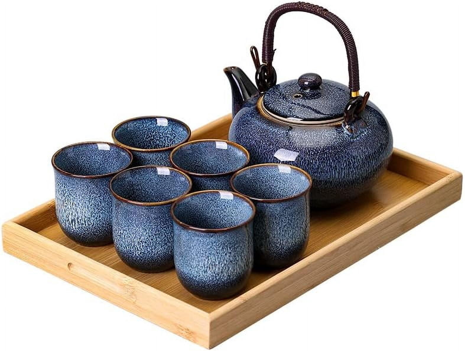 Tea Set of 6, Kiln Altered Glaze Porcelain Tea Set， 1 Tea Pot with 6 ...
