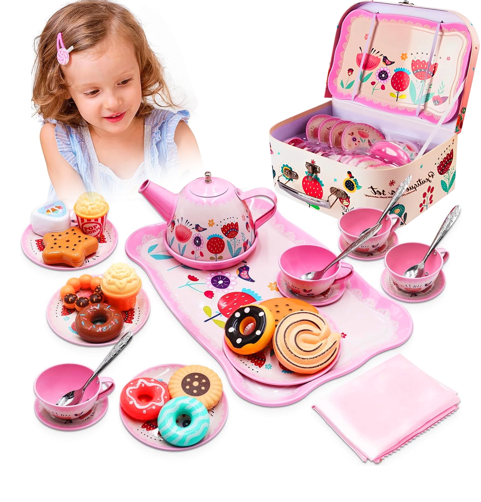 Tea Set for Little Girls, Princess Tea Party Set, Pretend Play Tea Time ...