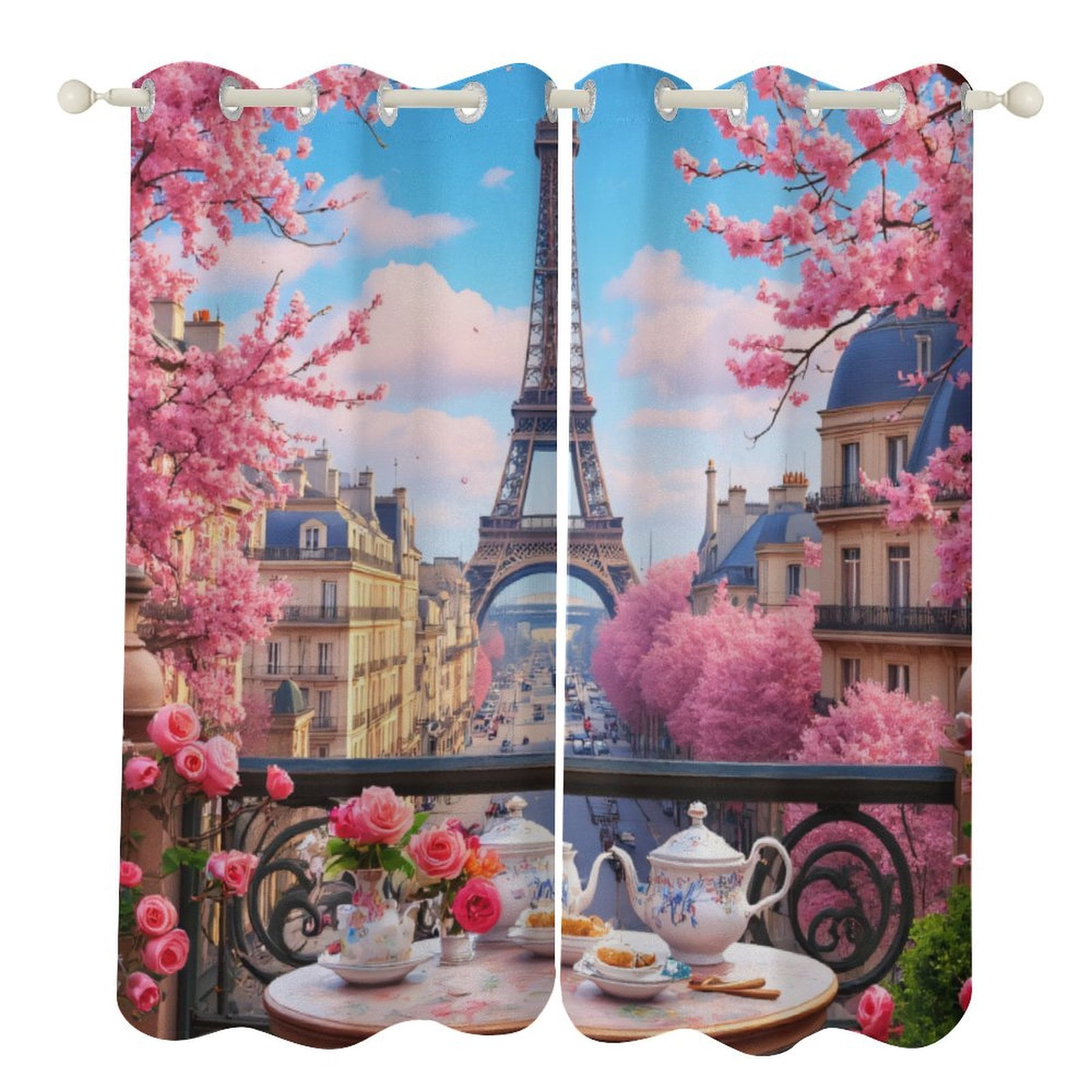 Tea Set in Paris Luxury Window Curtains Blinds for Living Room Kids ...