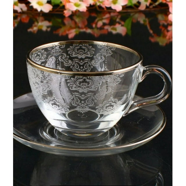 Tea Set of 6, Elegant Tea Cups with handles and Tea Cup Saucers, High ...