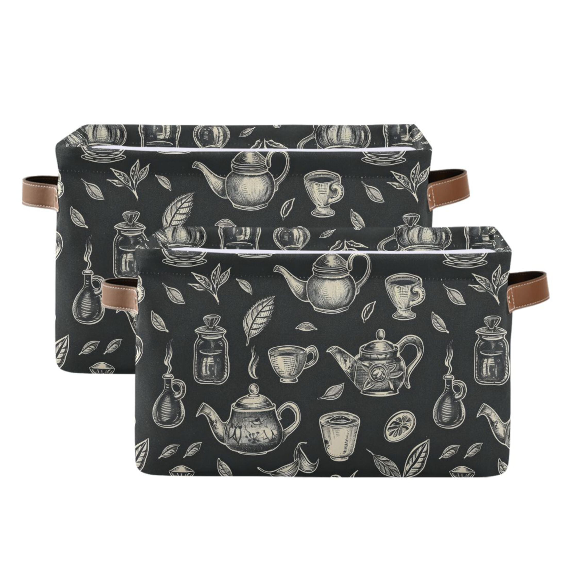 Tea Set with Tea Pots Storage Bins with Handle Fabric Organizer Basket ...