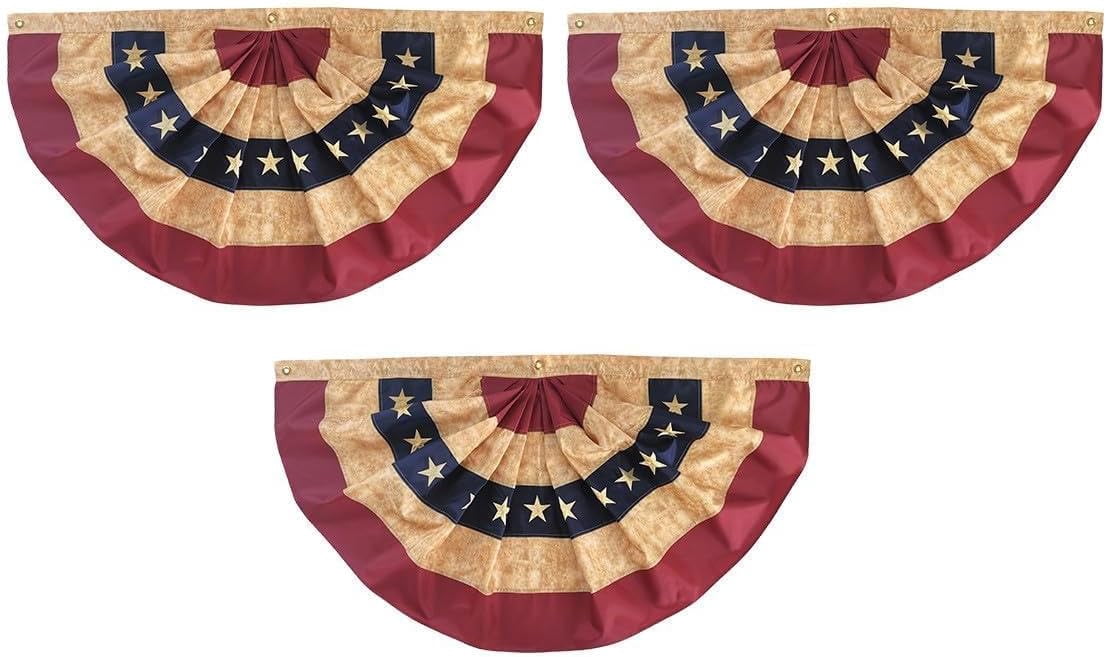 Tea Stained Patriotic Bunting USA 48"x24" (Set of 3) Pleated Banners w ...