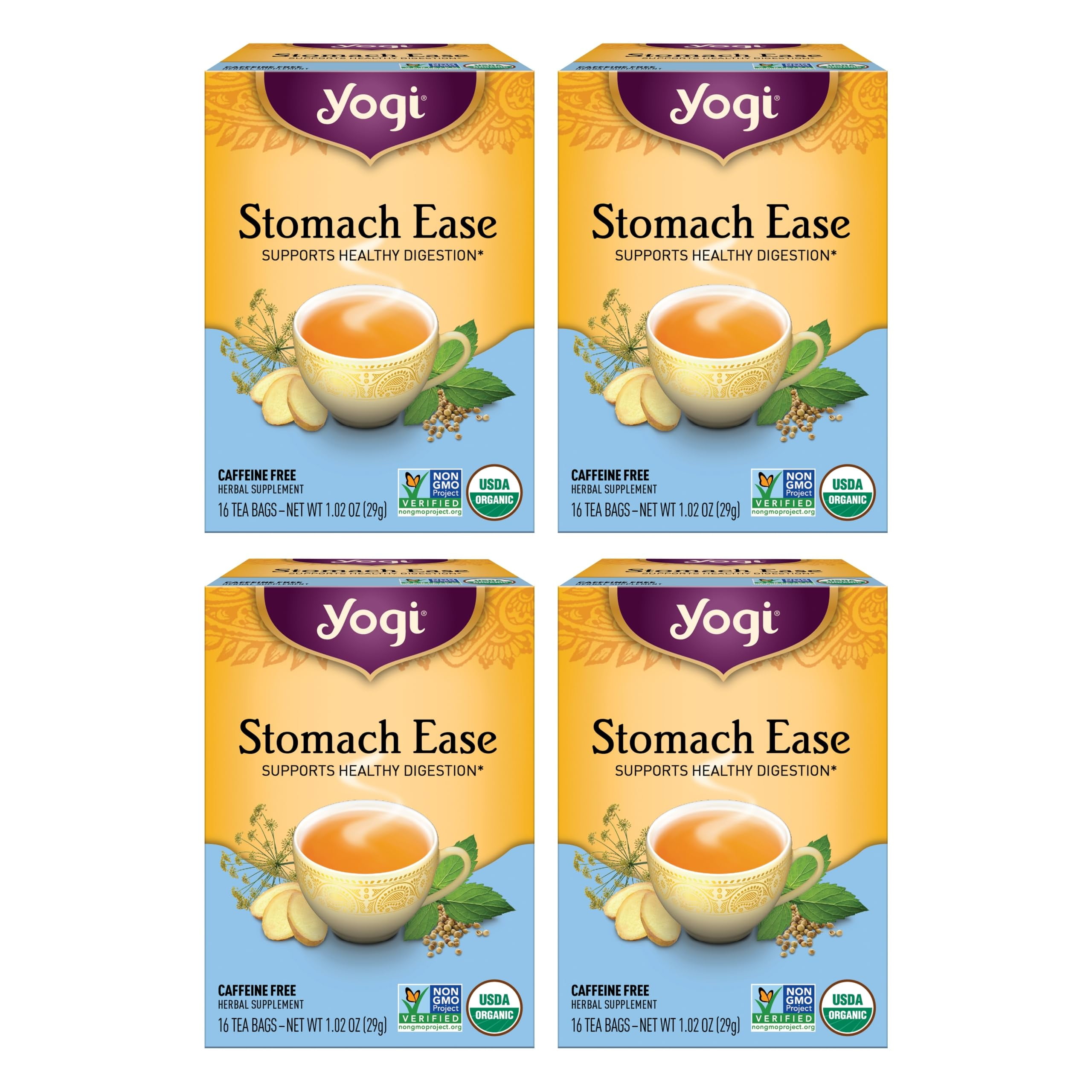 Tea Stomach Ease Tea - 16 Tea Bags per Pack (4 Packs) - Digestive Tea ...