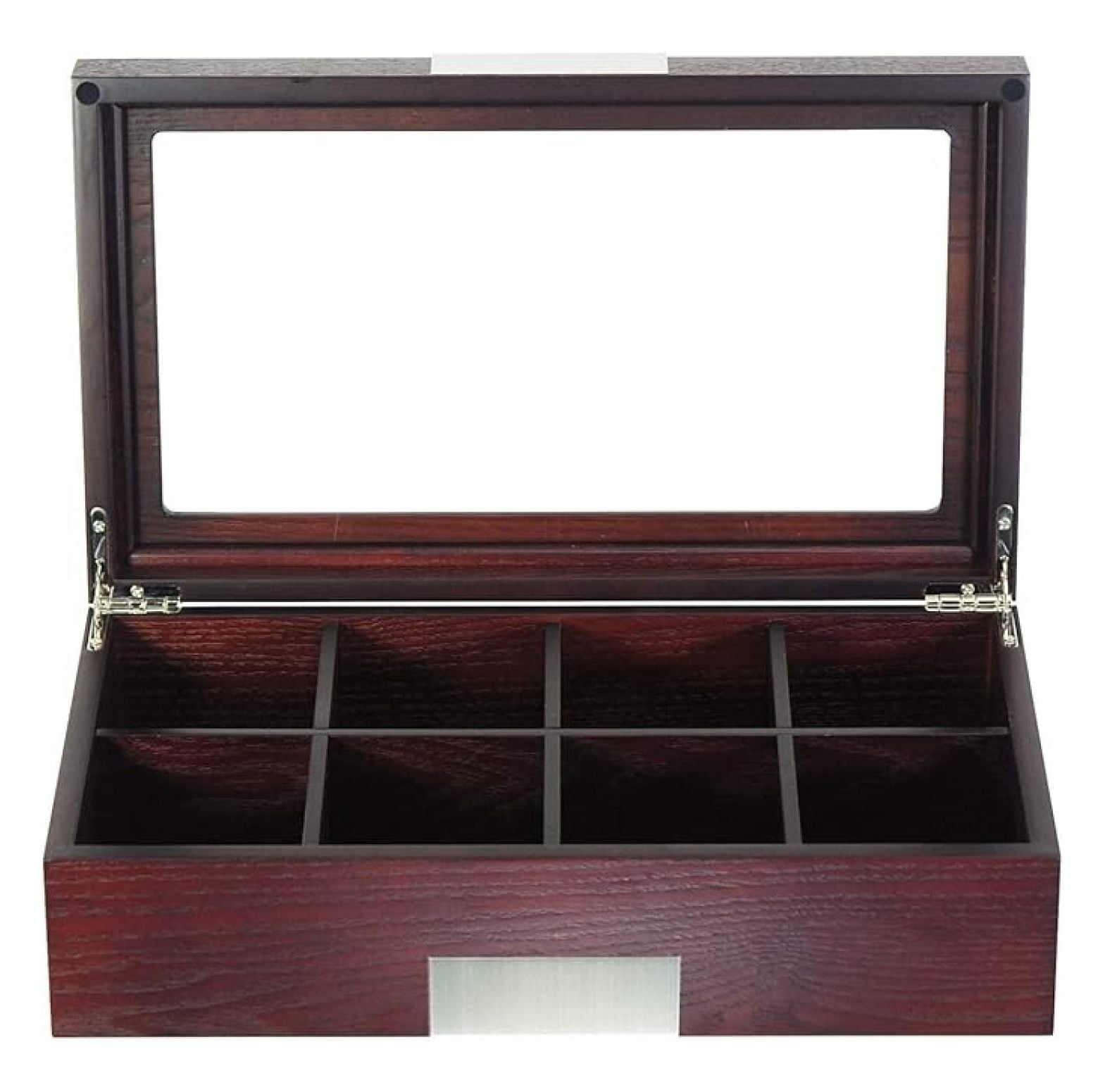 Tea Storage Box Organizer - 8 Compartment Wood Tea Box with Glass Lid ...