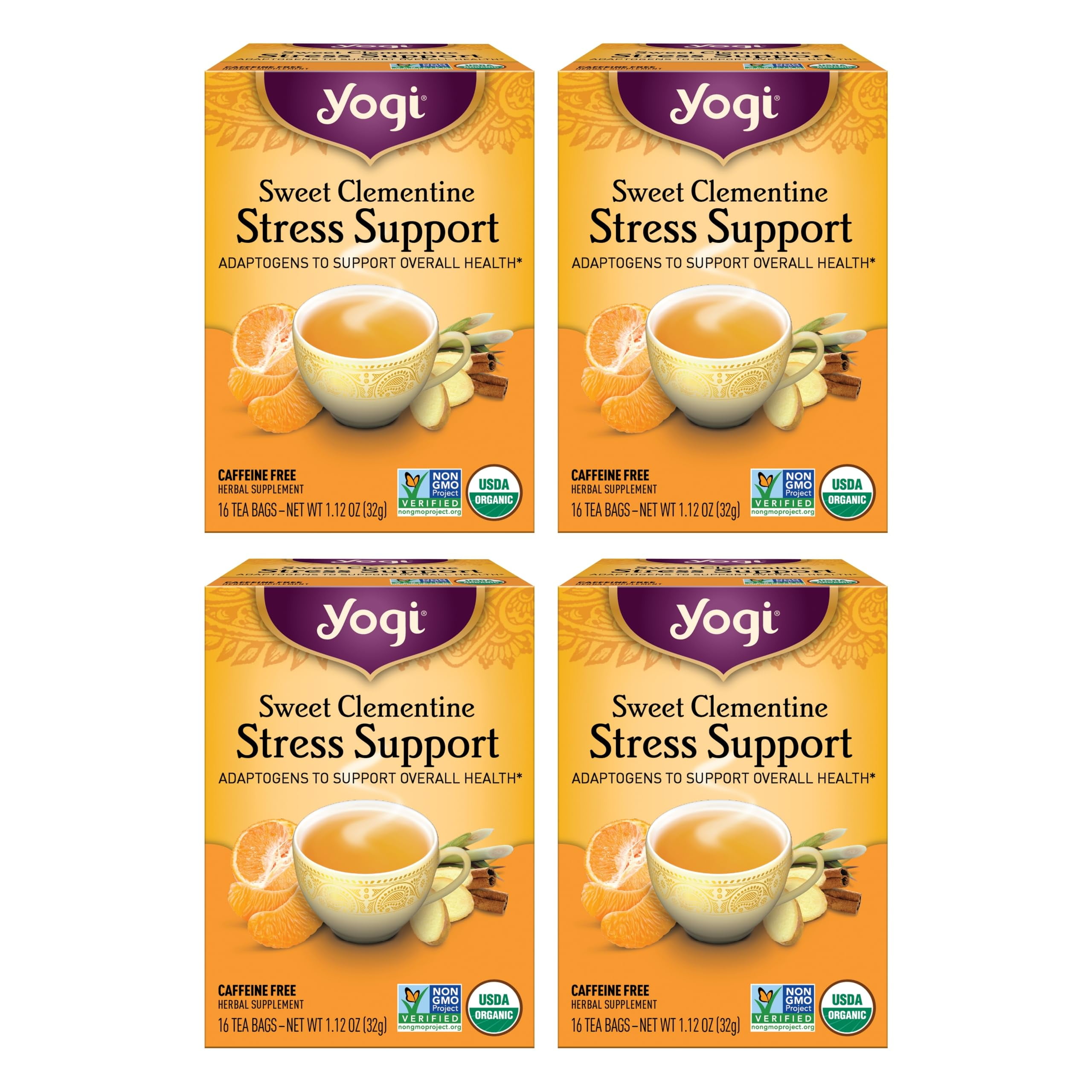 Tea Sweet Clementine Stress Support Tea - 16 Tea Bags Per Pack (4 Packs ...