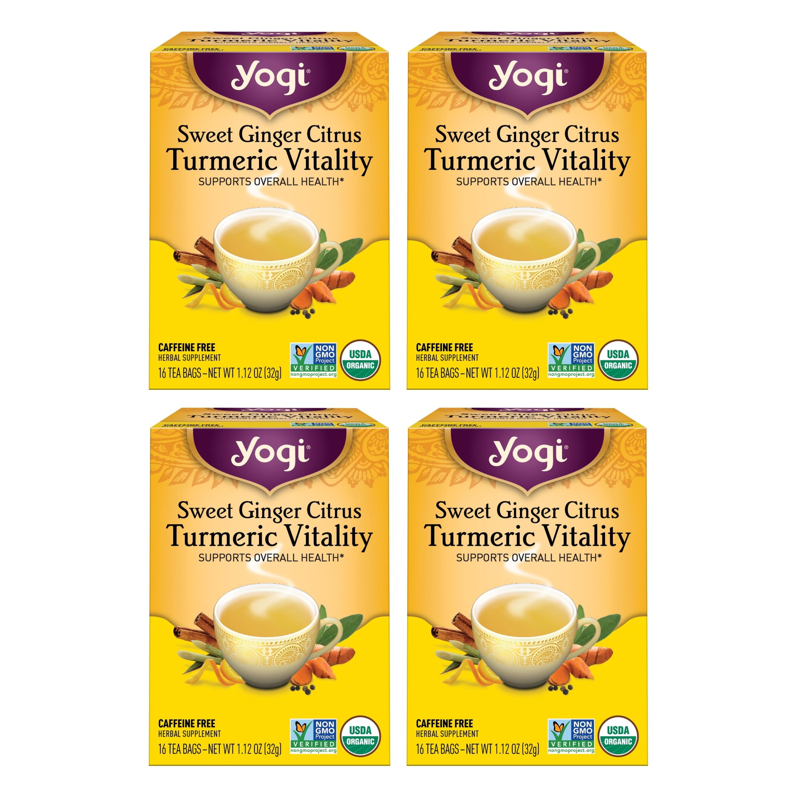 Tea Sweet Ginger Citrus Turmeric Vitality - 16 Bags Per Pack (4 Packs ...