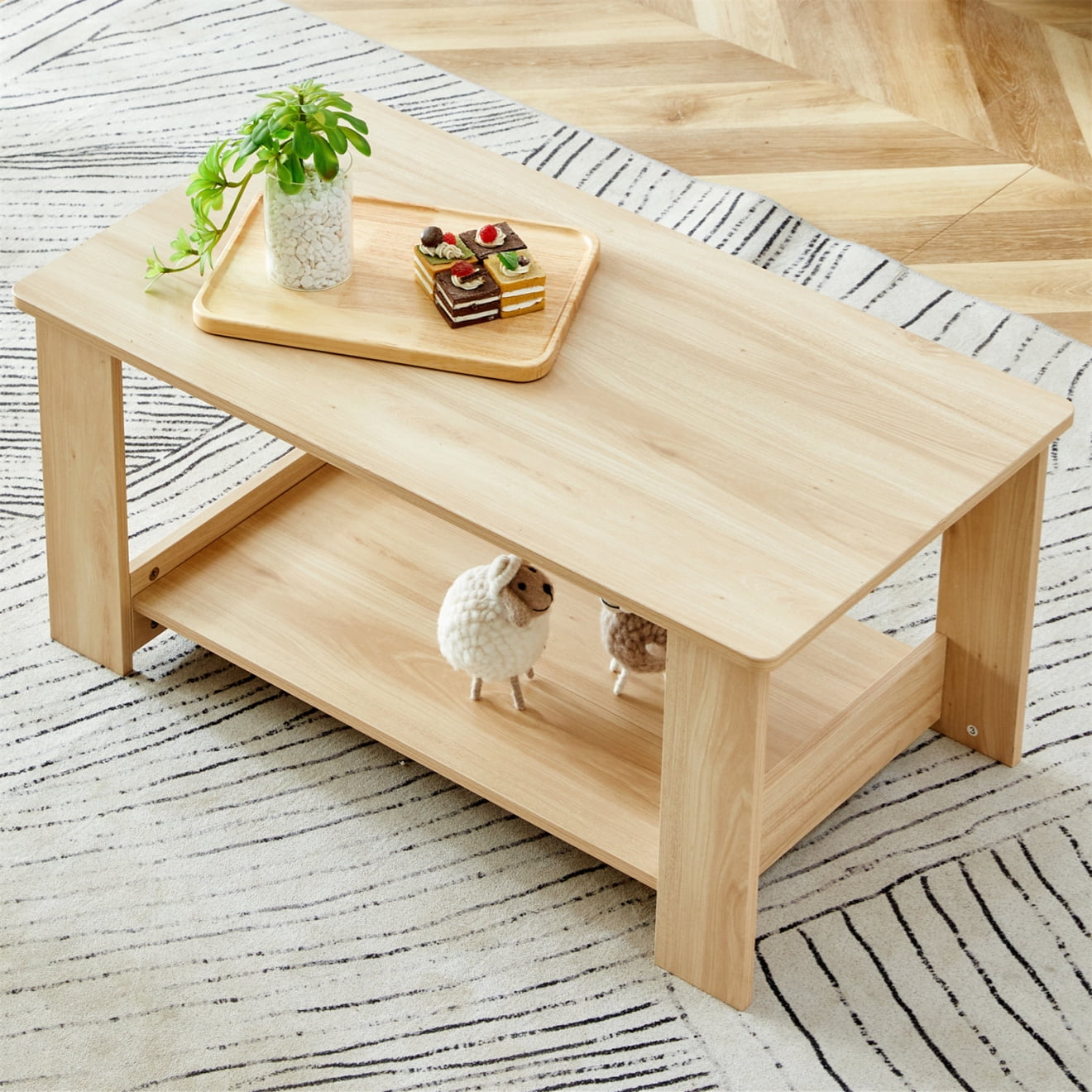 Tea Table, Double Layered Rectangular Coffee Table, Modern Minimalist ...