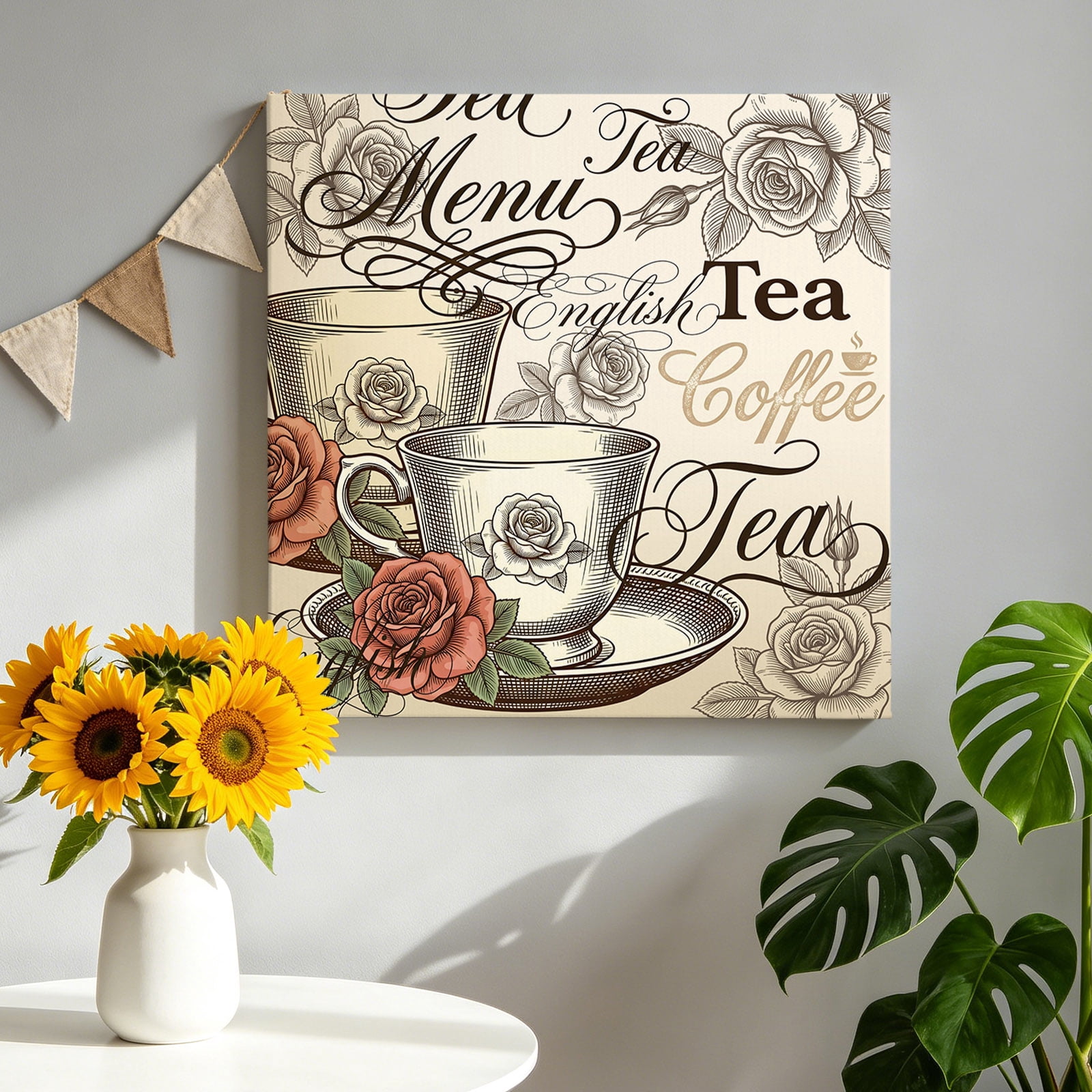 Tea Time Canvas Wall Art, Vintage Roses Coffee Cup Romantic French ...