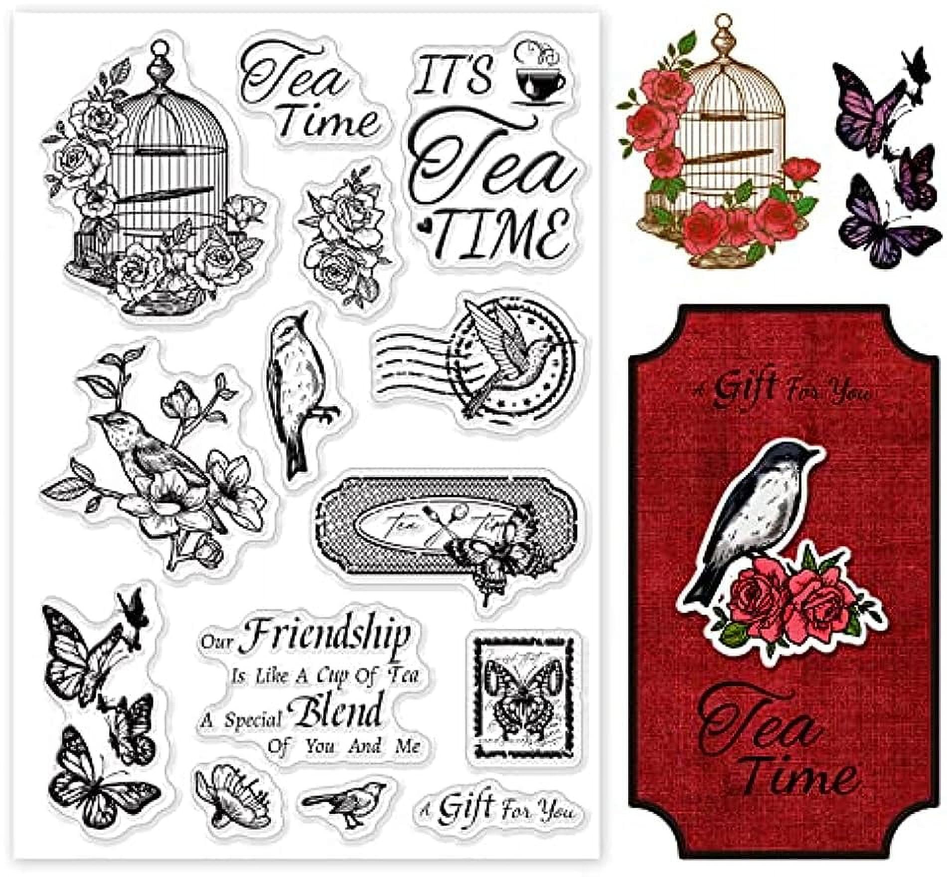 Tea Time Clear Stamps Scrapbook Cup Butterfly Silicone Rubber Stamp ...