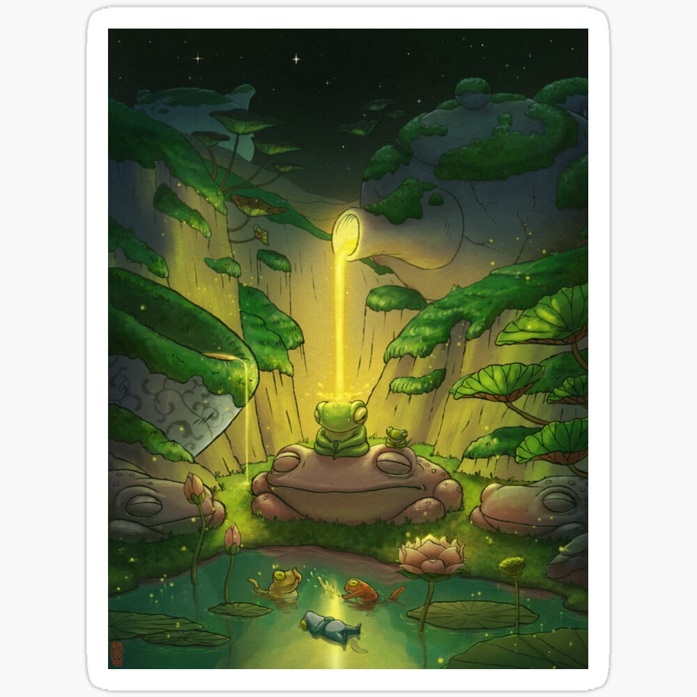 Tea Time Frog Meditation Asian Artwork Illustration Stickerphone Decal ...