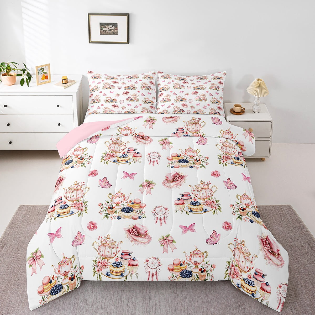 Tea Time King Bedding Set,Tea Party Dessert Cake Comforter Set Bed Set ...