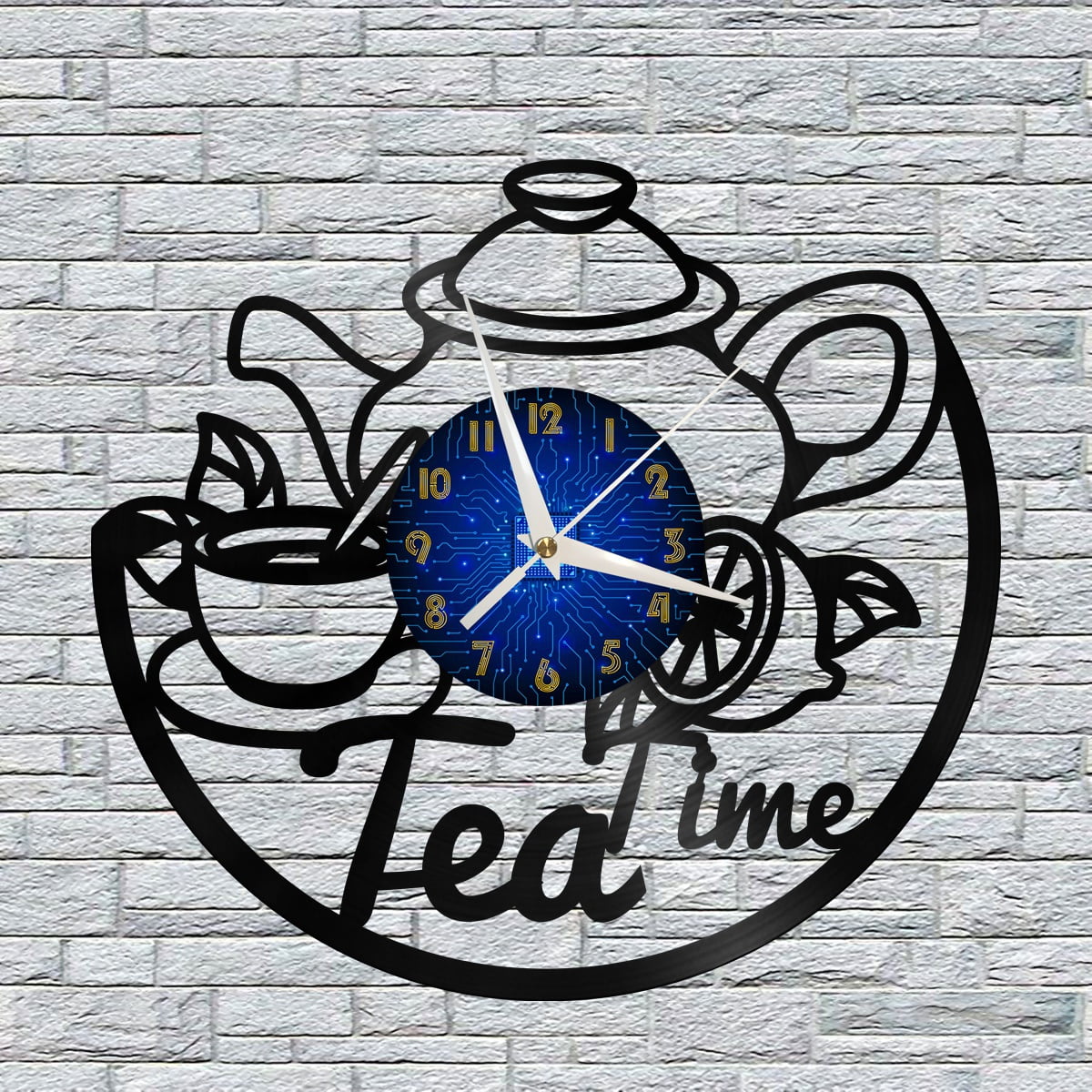 Tea Time Theme Vinyl Wall Clock, Vinyl Record Clock Wall Art Silent ...