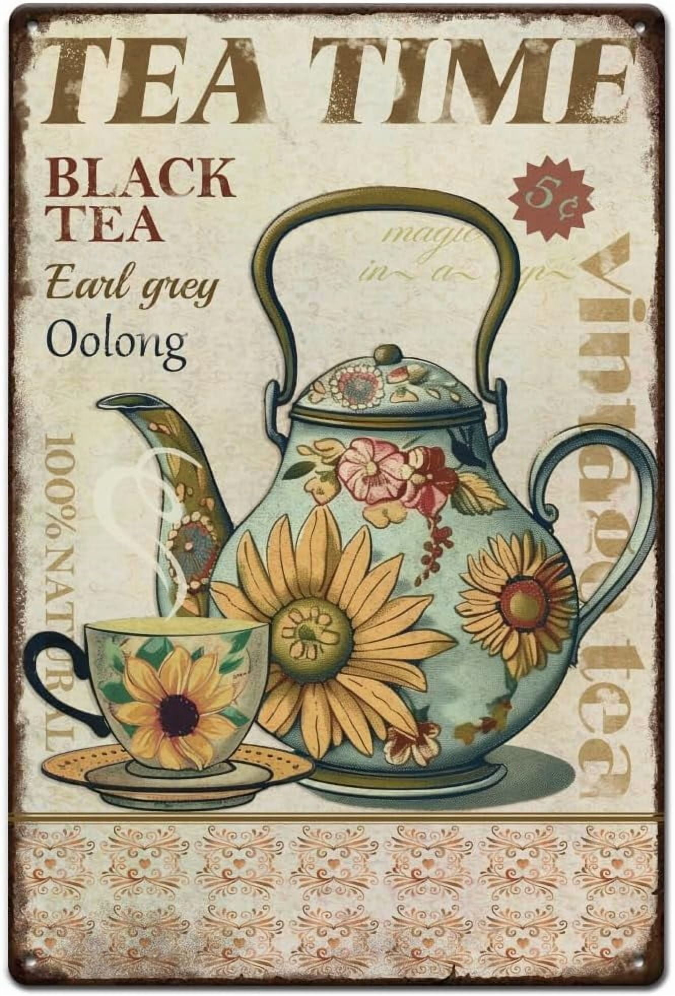 Tea Time Tin Sign Teapot Teacup Metal Tin Sign Vintage Tin Signs ...