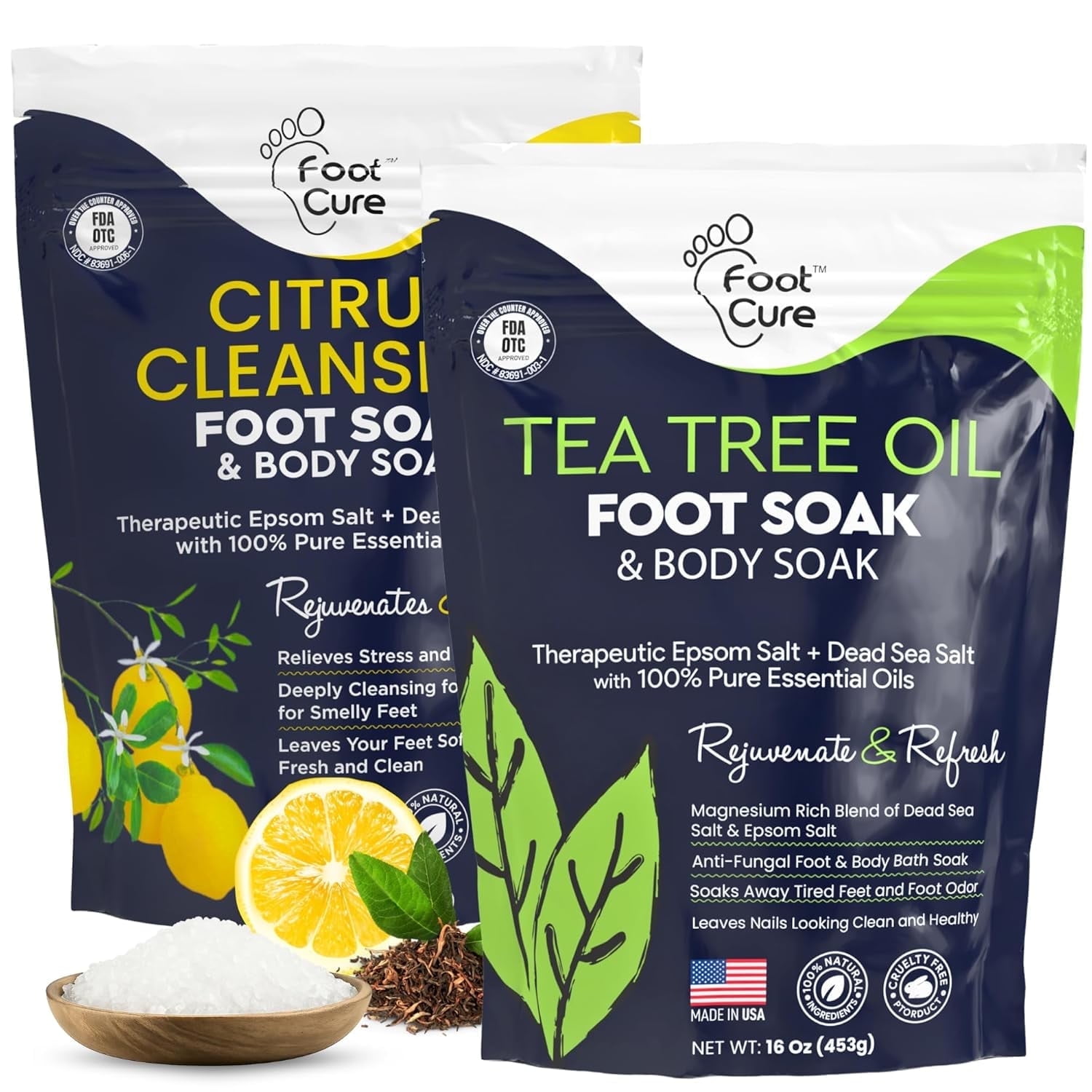 Foot Cure Tea Tree Oil & Citrus Detox Foot Soak - Epsom Salts for Post ...