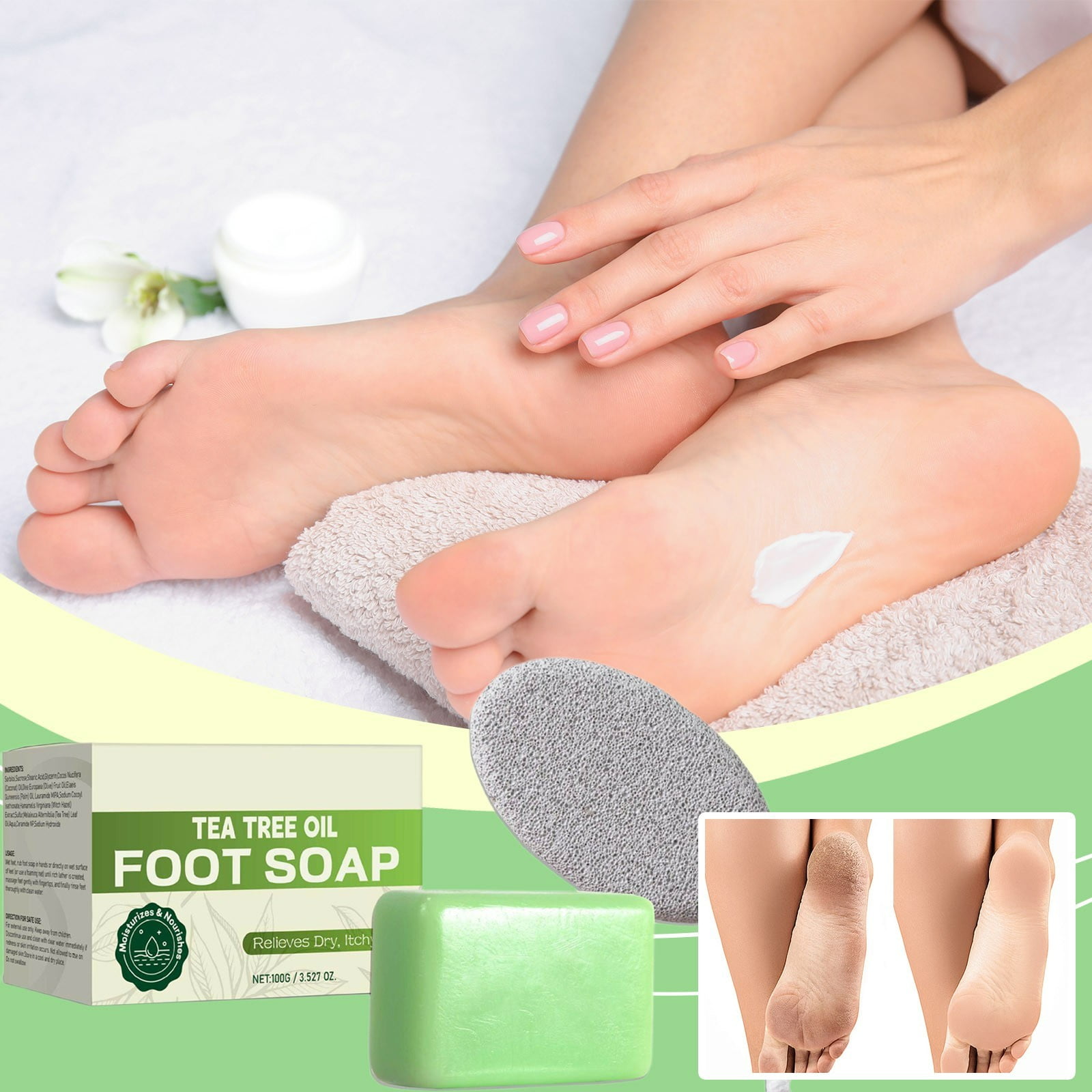 Tea Tree Oil Foot Soap - 100g Exfoliating & Moisturizing Dead Skin ...