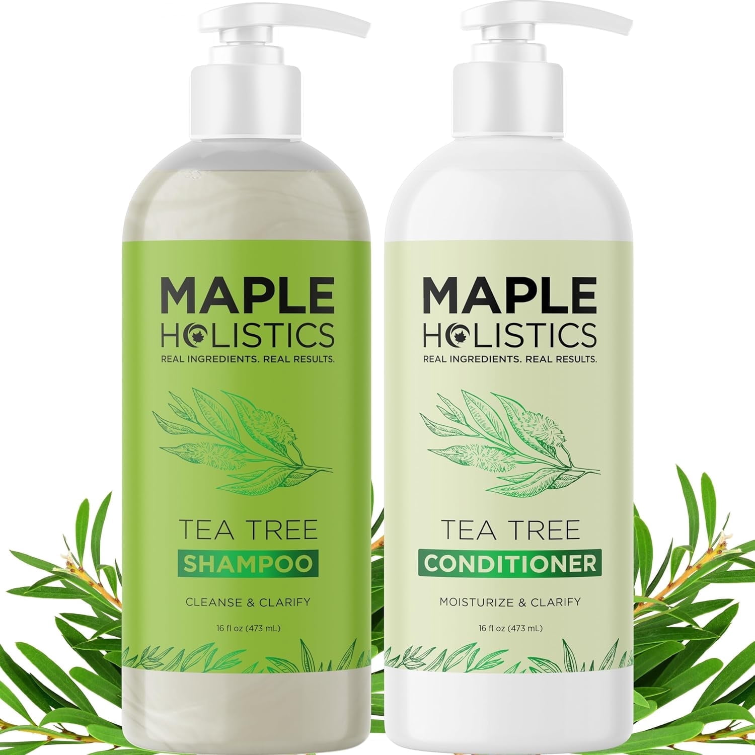 Maple Holistics Tea Tree Shampoo and Conditioner Set, Sulfate-Free Hair ...