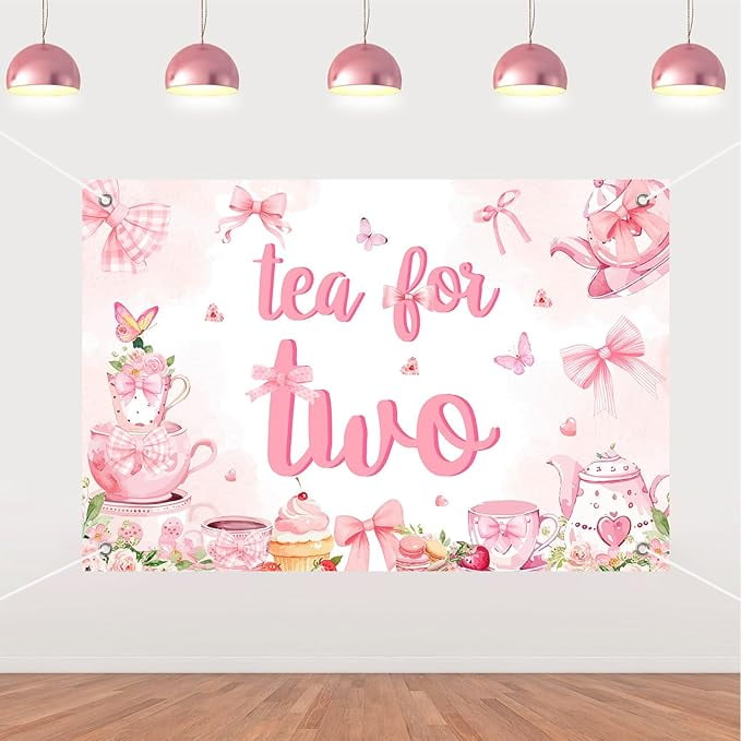 Tea for Two Decoration, 5x3ft Tea for Two Backdrop Banner, Pink Bow ...