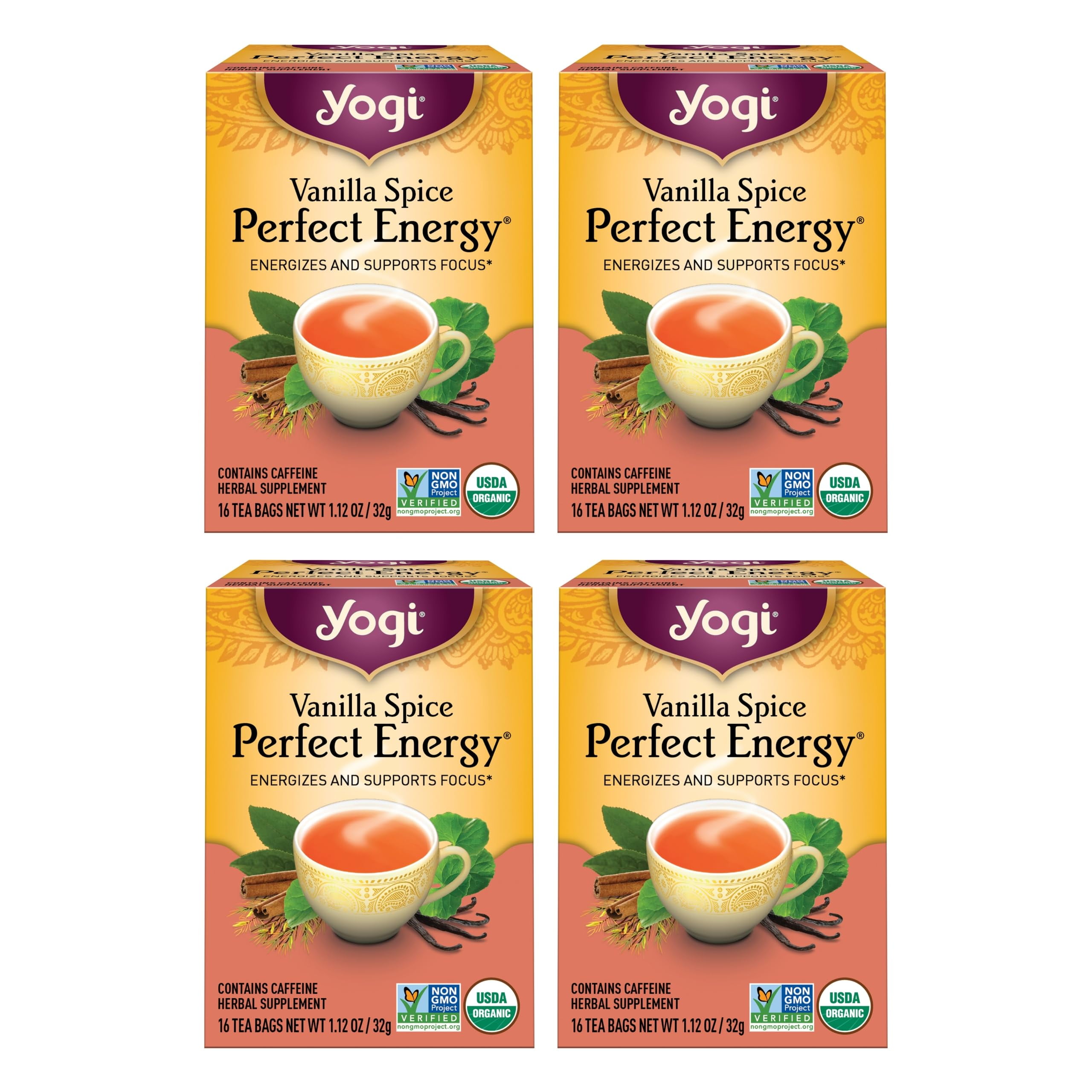 Tea Vanilla Spice Perfect Energy Tea - 16 Tea Bags per Pack (4 Packs ...