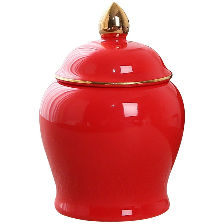 red ceramic tea caddy