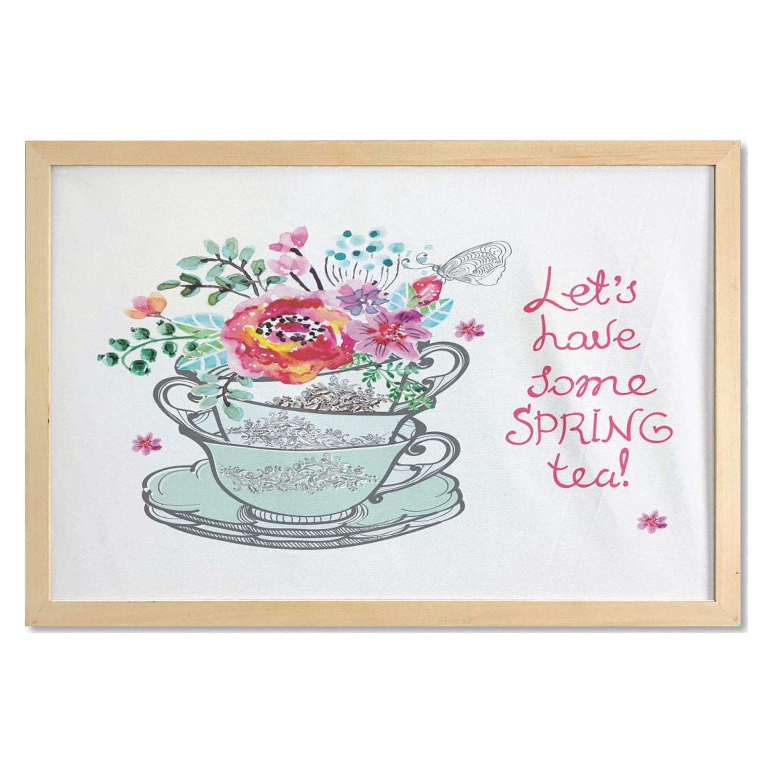 Tea Wall Art with Frame, Lets Have Some Spring Tea Words with Bloom ...