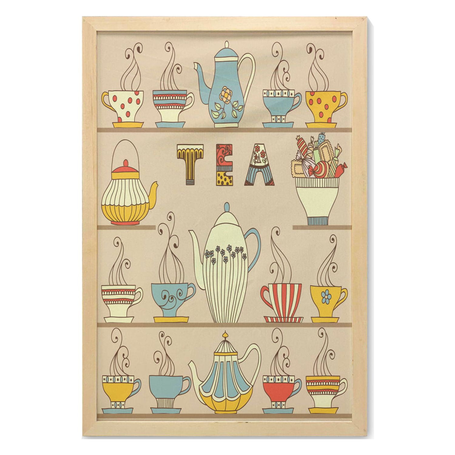 Tea Wall Art with Frame, Ornamental Teapots Cups Old Fashioned ...
