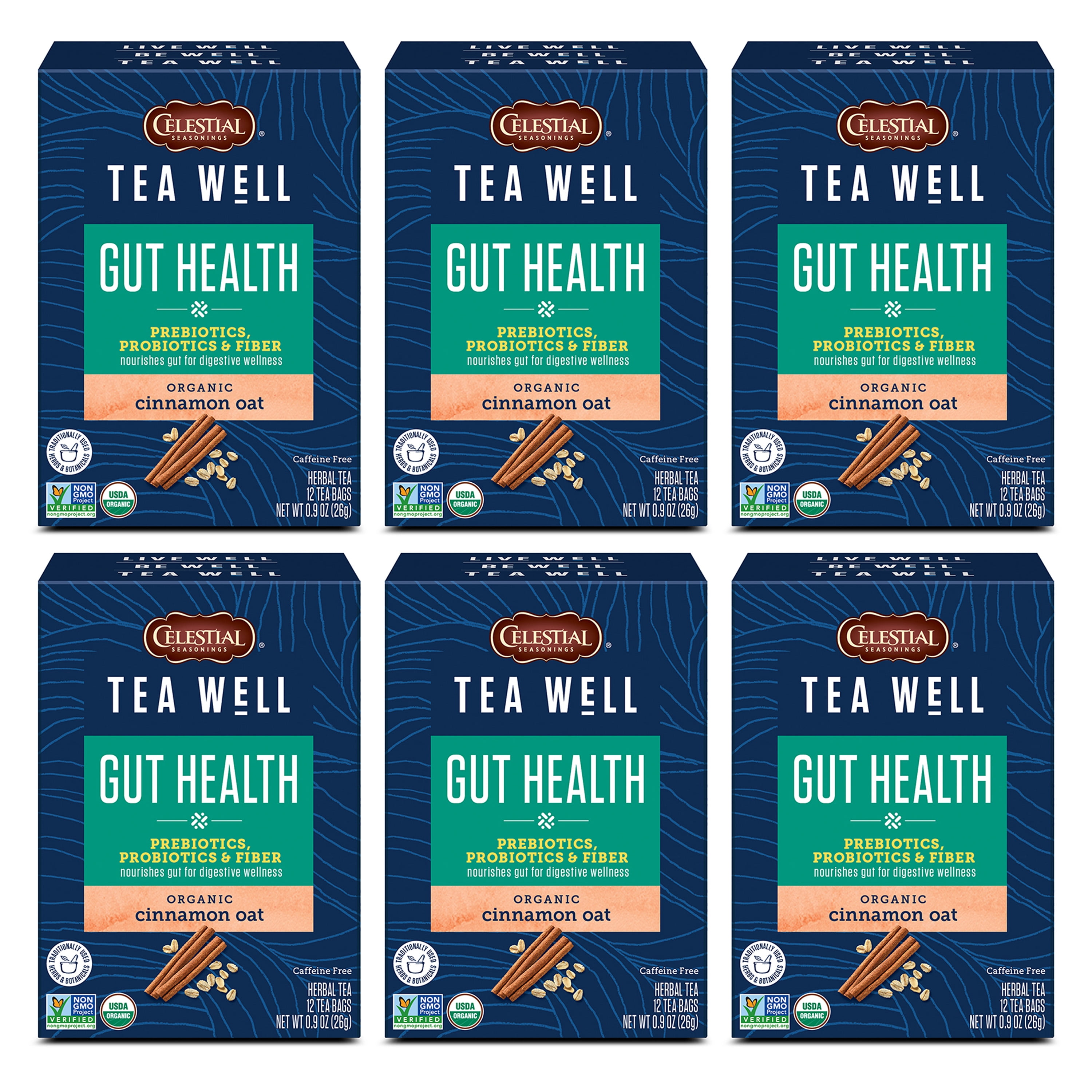 (6 pack) Celestial Seasonings TeaWell Gut Health Organic Cinnamon Oat ...