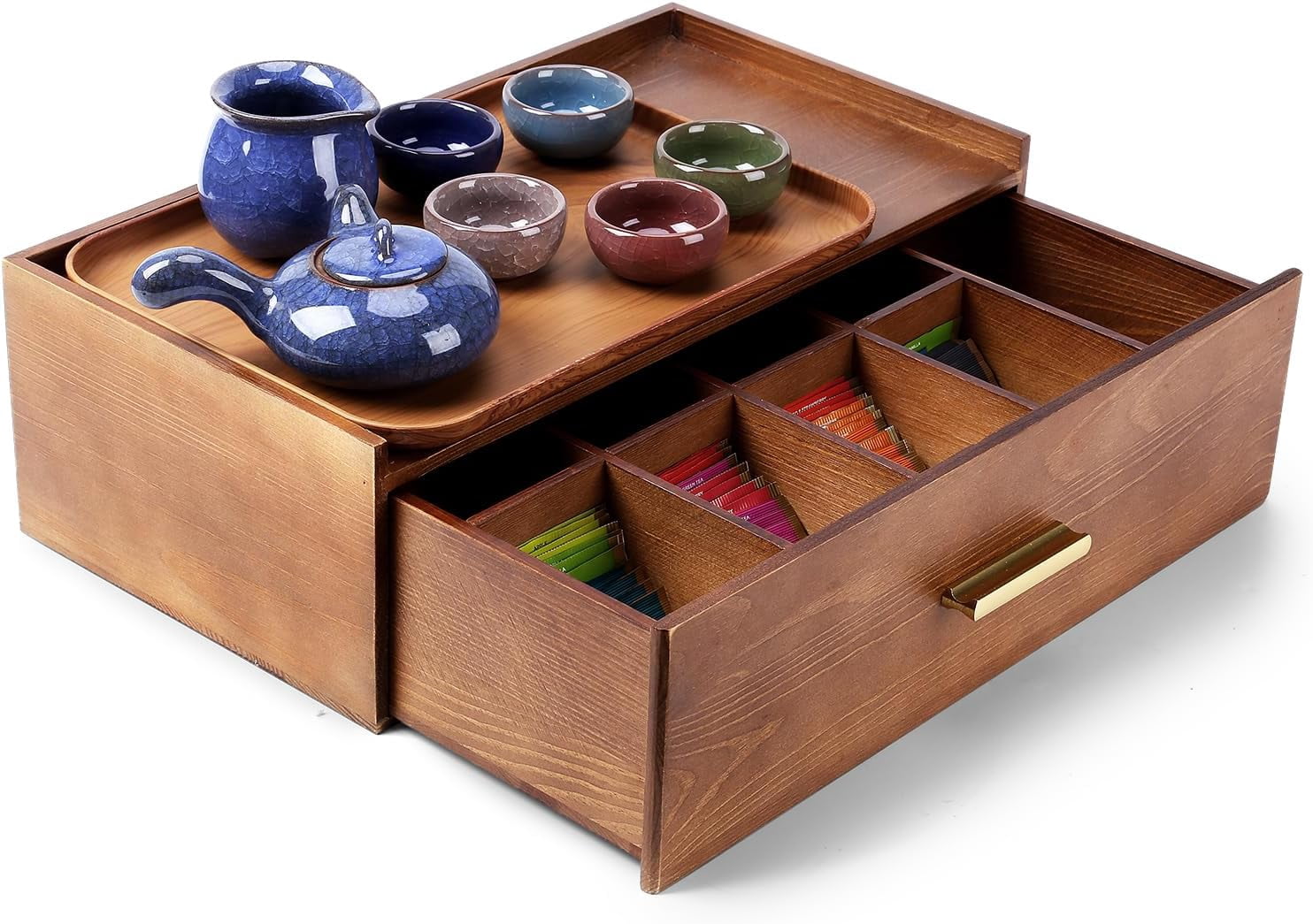 Tea bag organizer box, wood tea storage box, Tea bag holder with drawer ...