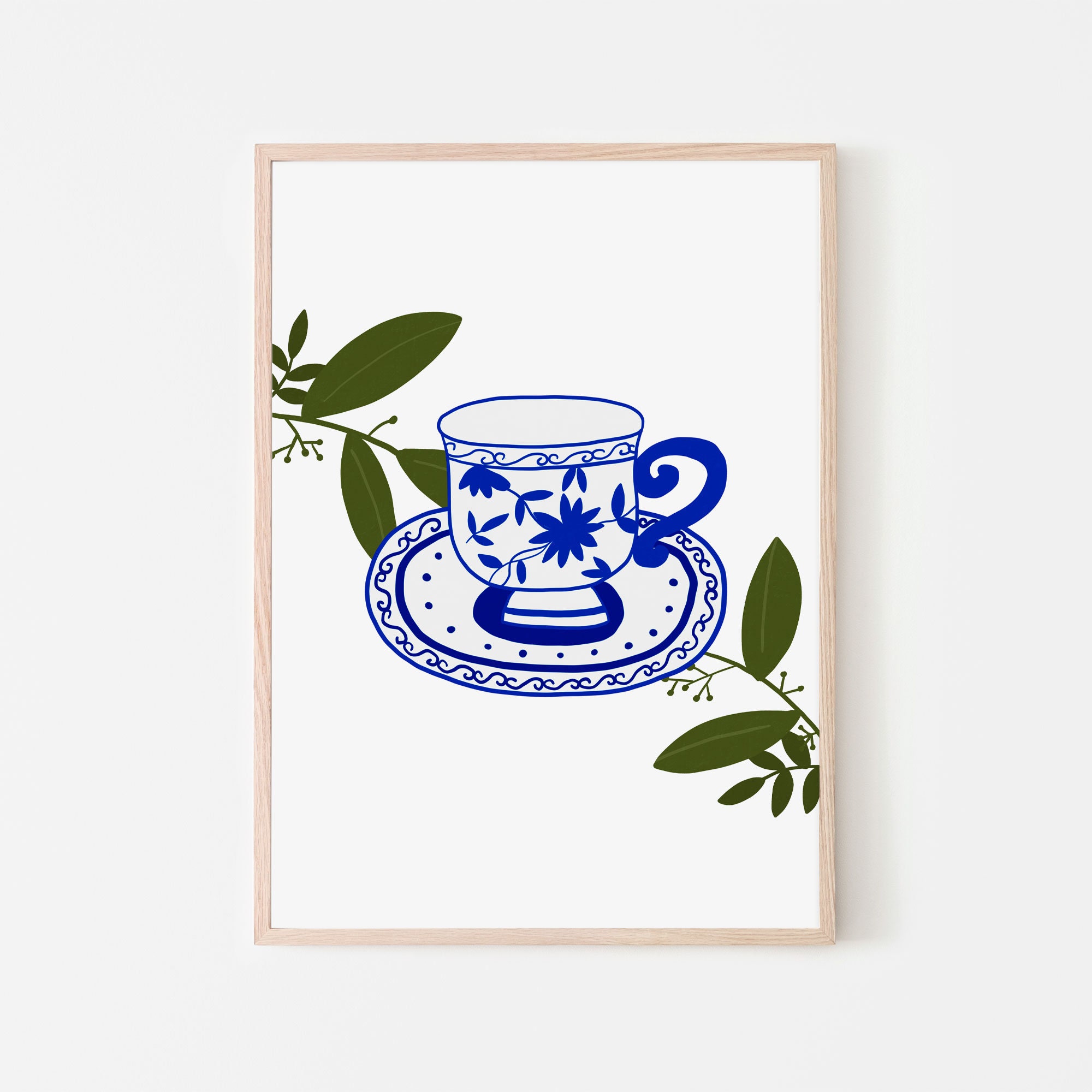 Tea cup design wall art print, Tea cup print, Floral tea cup wall art ...