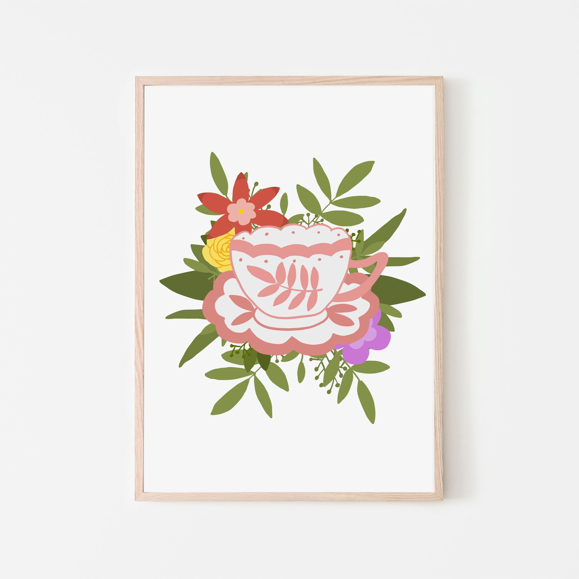 Tea cup design wall art print, Tea cup print, Floral tea cup wall art ...