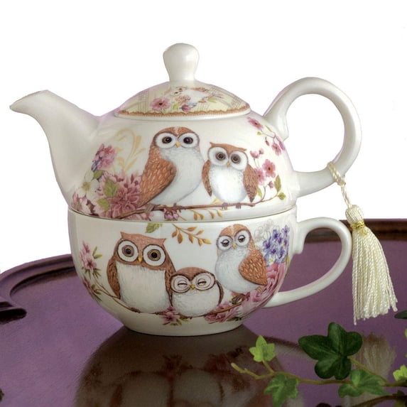 Bits And Pieces Tea for One Owls Porcelain Teapot & Cup, Owl Design ...