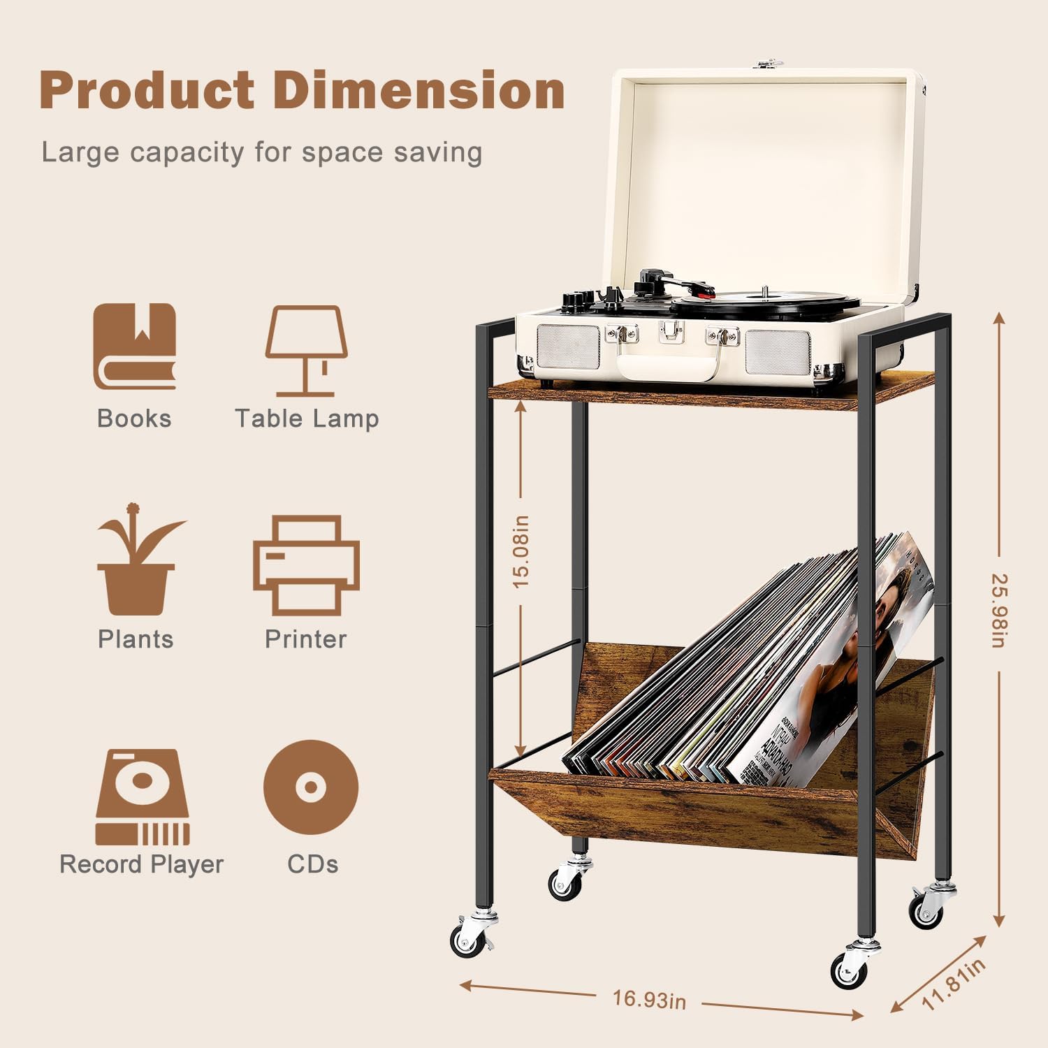 Tea table, side table, printer rack with wheels, bedside table, double ...