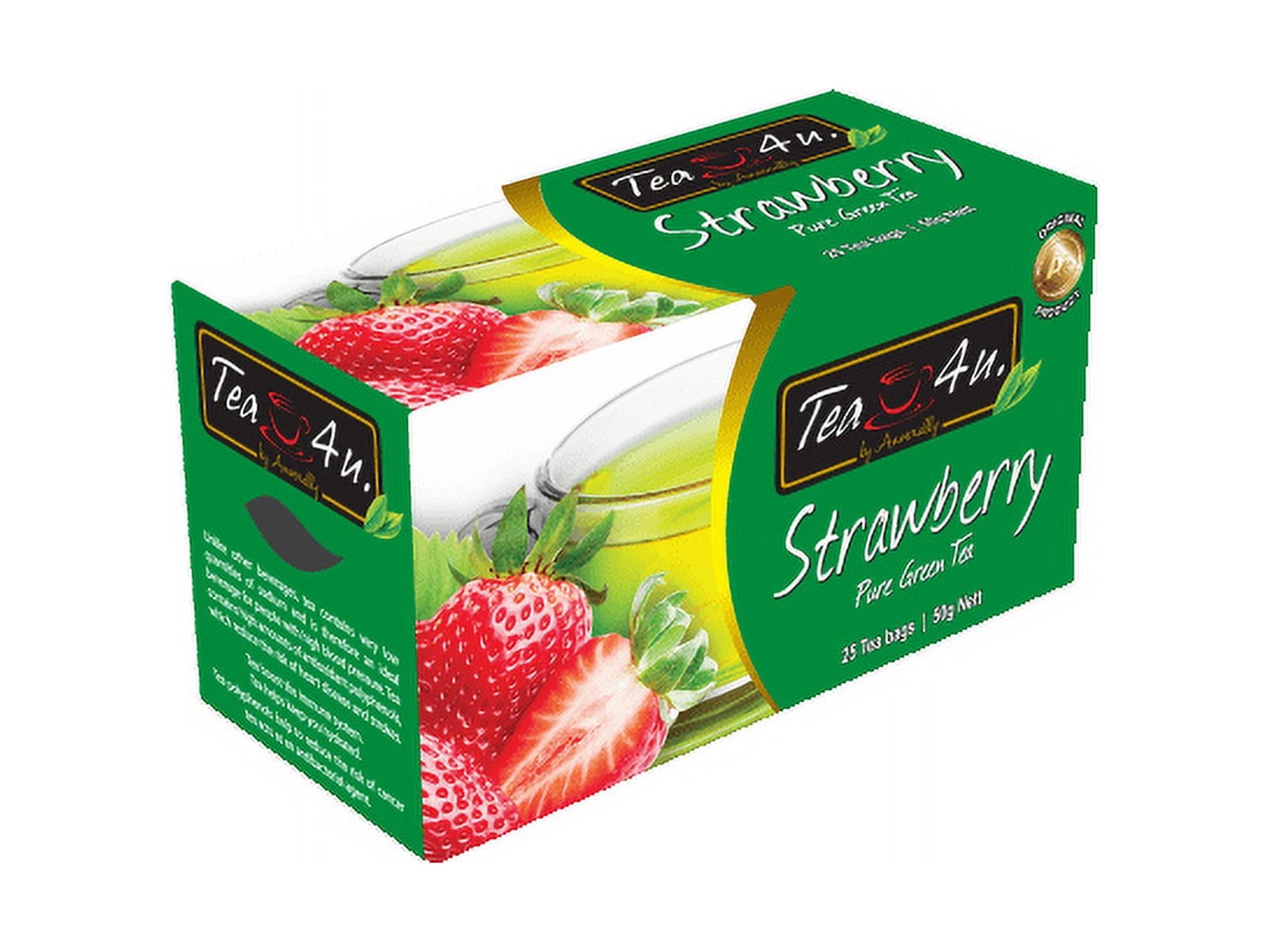 Tea 4U Green Tea, Strawberry Flavor, 25 Teabags, Sri Lankan Leaves ...