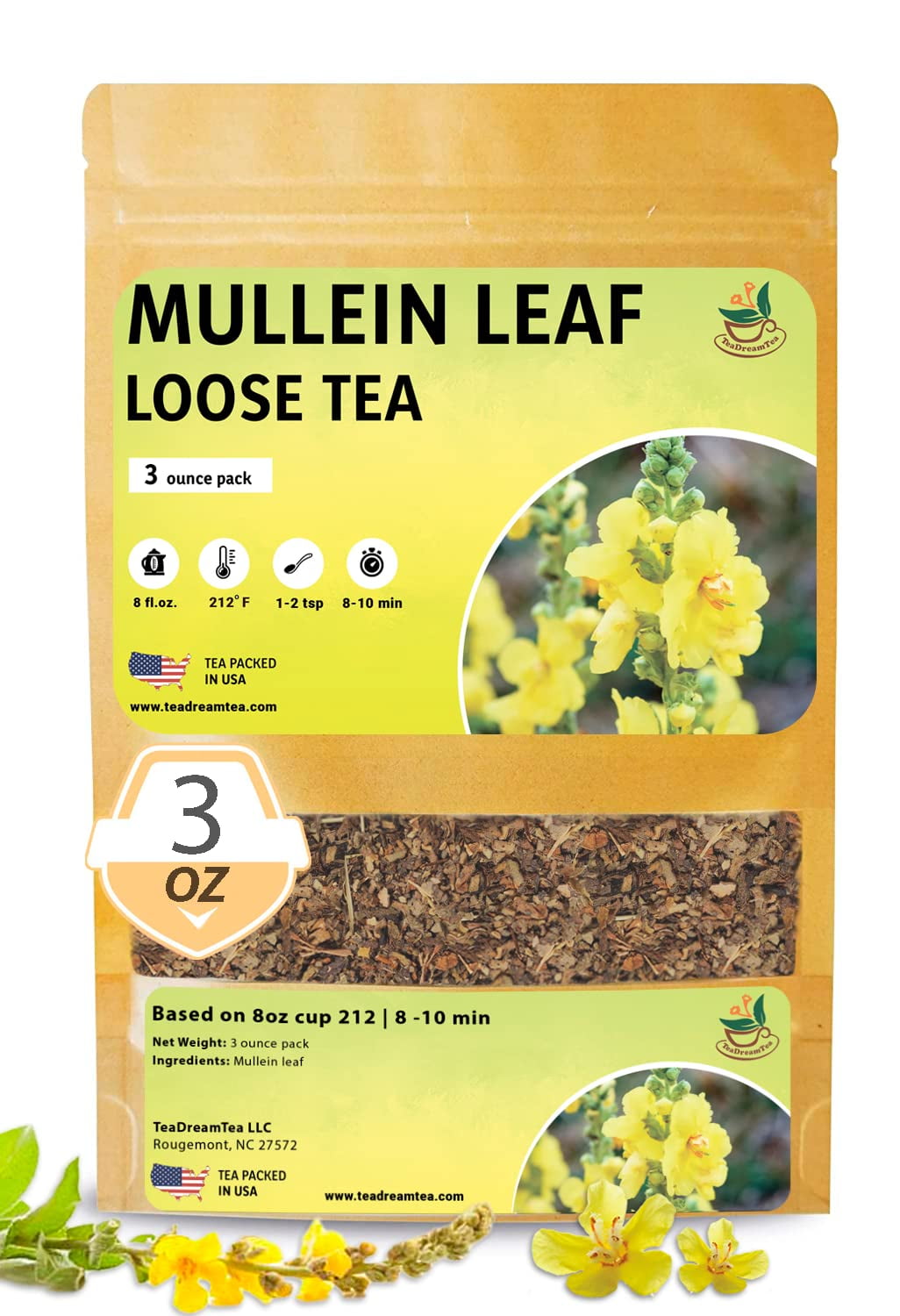 TeaDreamTea Dried Mullein Herbal Tea - Natural Mullein Flowers 3 OZ ...