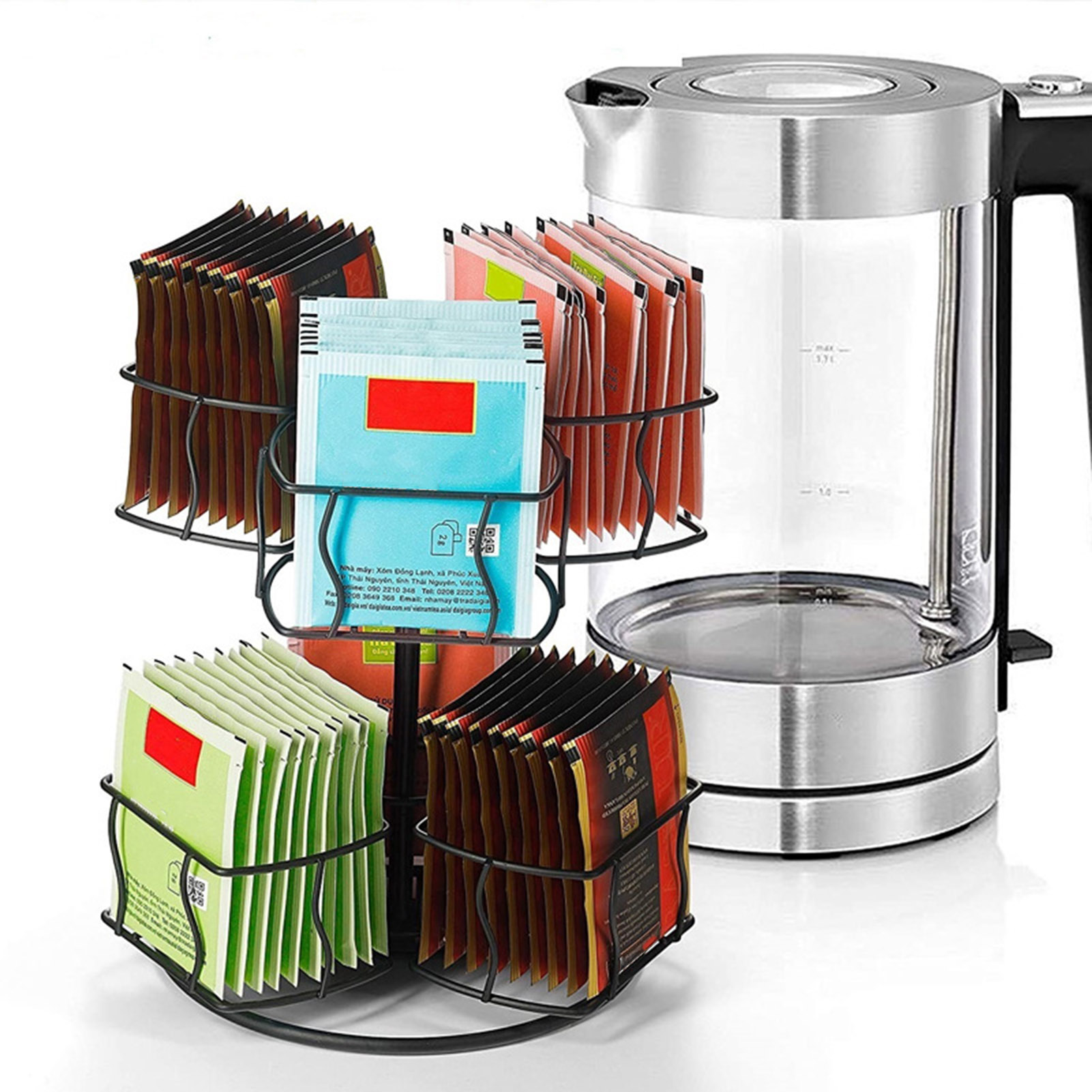 Teabag Storage Rack 2 Tiers Rotary Hollow Iron Stable Structure with 6 ...