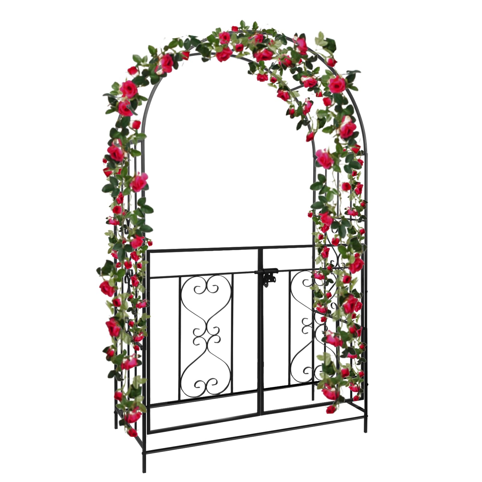 Teabelle Black Metal Garden Arbor with Gate, Heavy Duty Arch Trellis ...