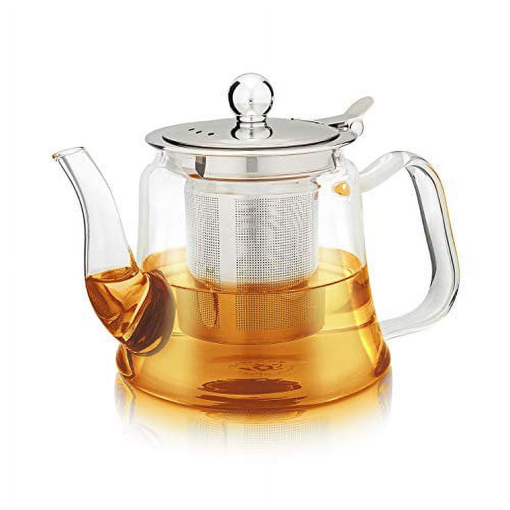 Teabloom Siena Teapot – Heatproof Borosilicate Glass with Removable Loose Tea Infuser – Stovetop ...