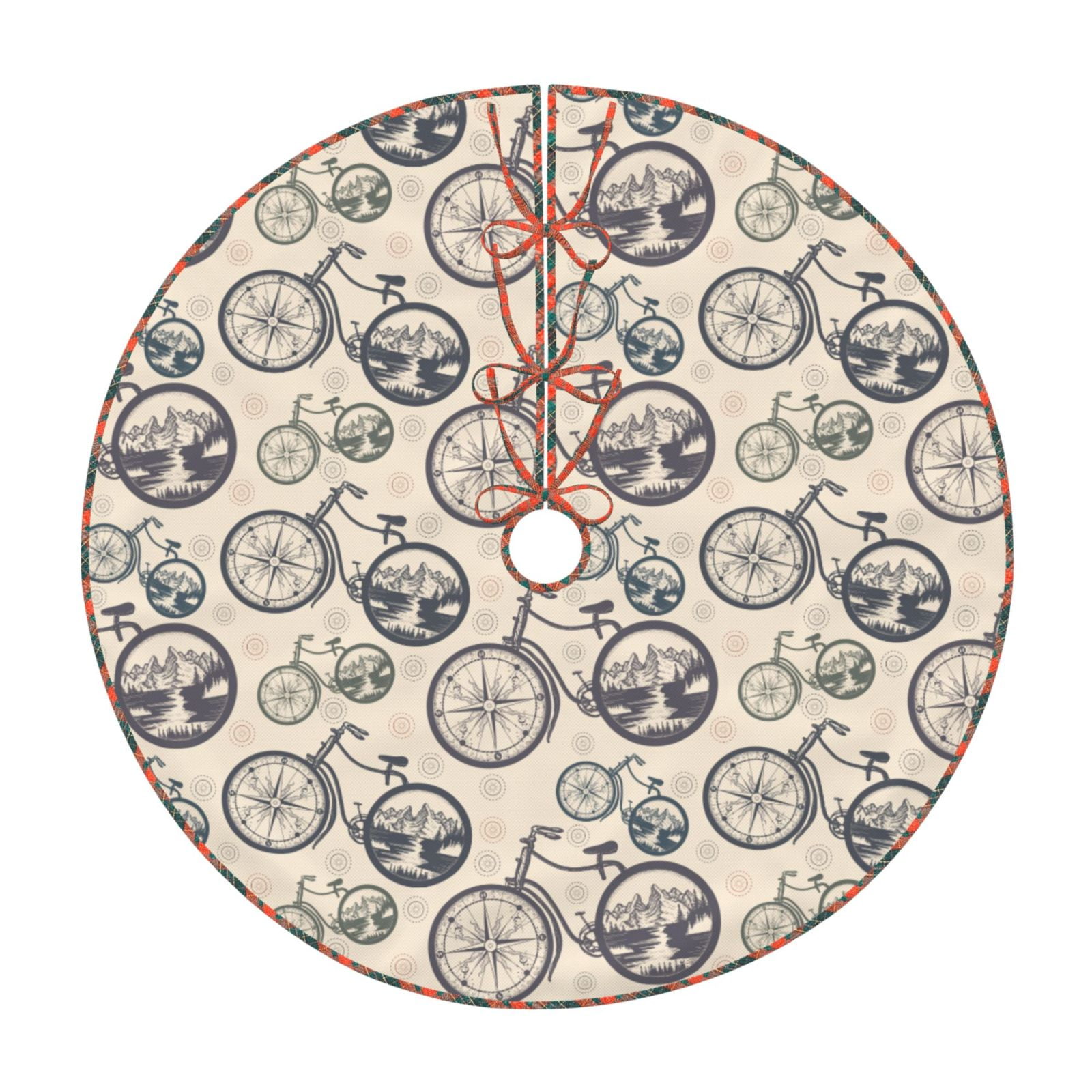 Teaboi Compass And Mountains In Bicycle Wheels for Christmas Tree Skirt ...
