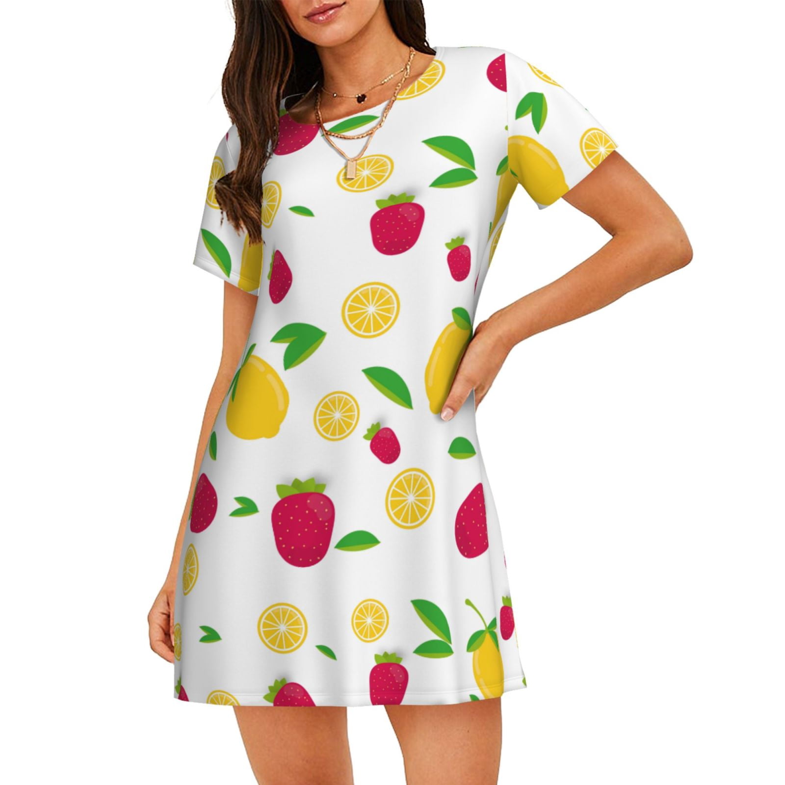 Teaboi Strawberry and Lemon for Women's Summer Short Sleeve Nightgown ...