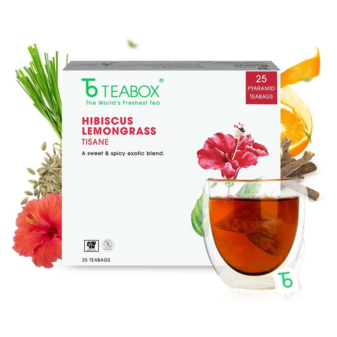 Teabox Hibiscus Lemongrass Tisane Tea - 25 Pyramid Tea Bags | Made With ...