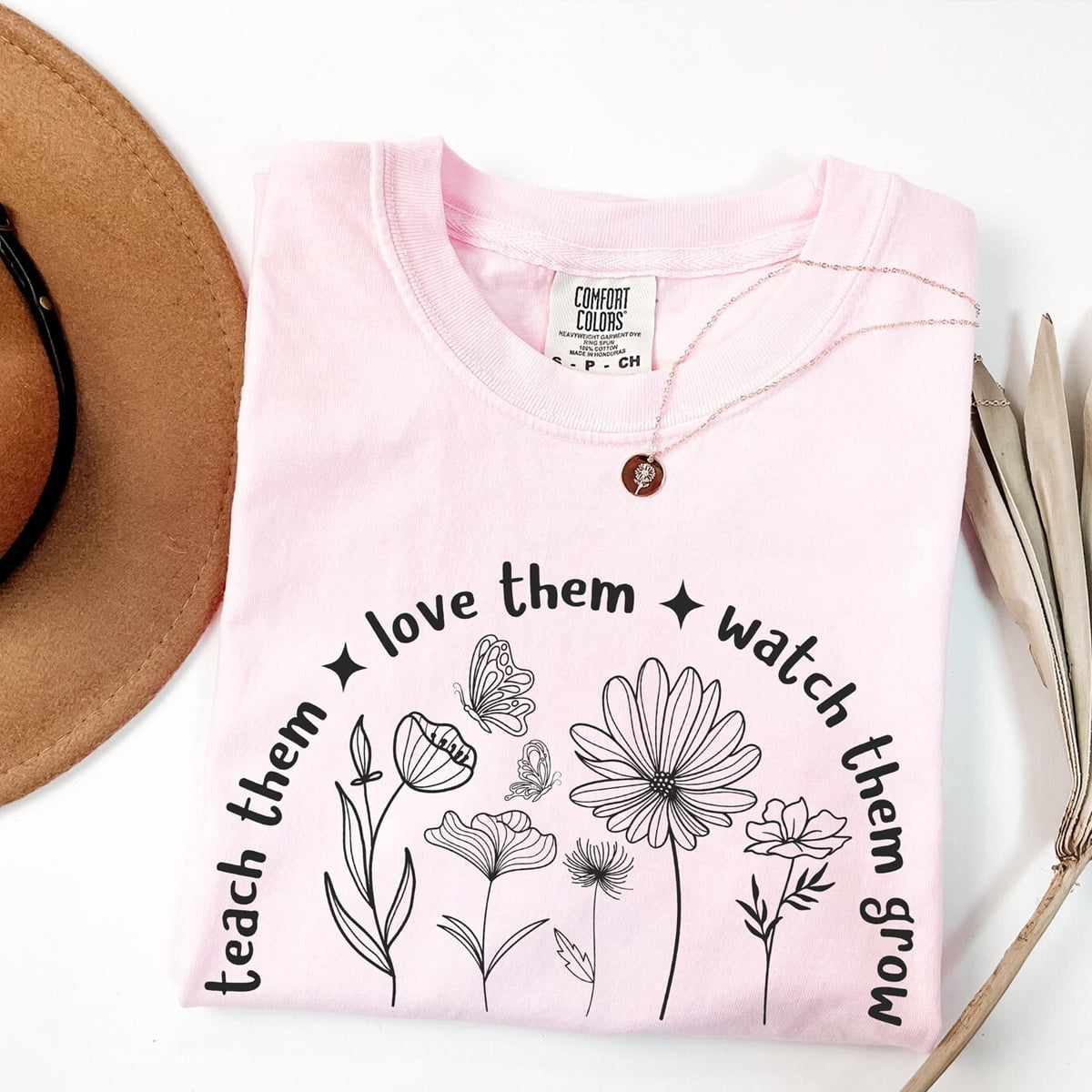 "Teach Love Grow" Floral Quote T-Shirt – Inspiring Educator Tee with ...