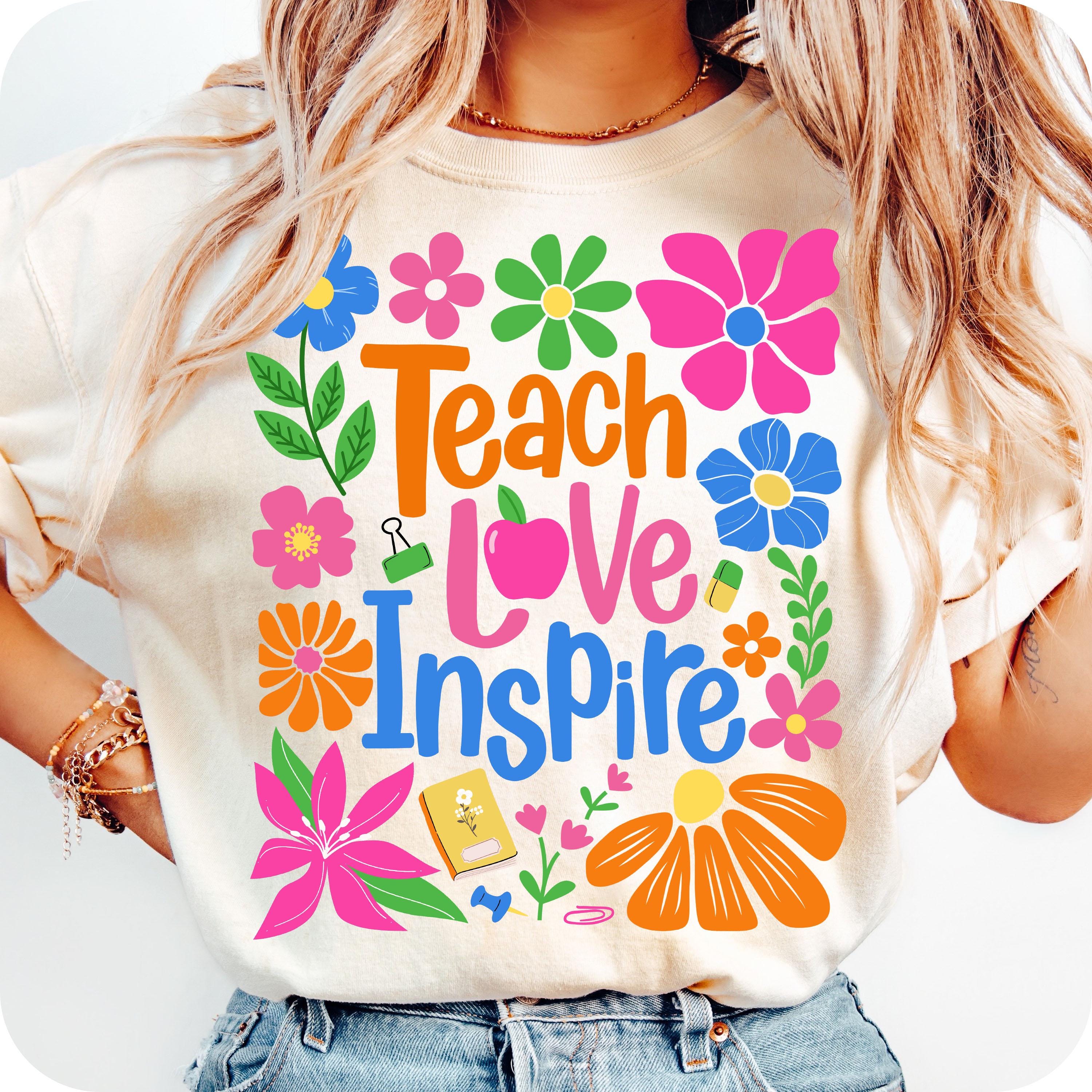 Teach Love Inspire Png, Boho Floral Teacher Png, Teacher Png, Retro ...