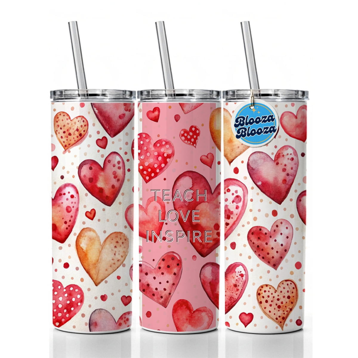 Teach Love Inspire Red Hearts Teacher Appreciation 20oz Insulated Water ...
